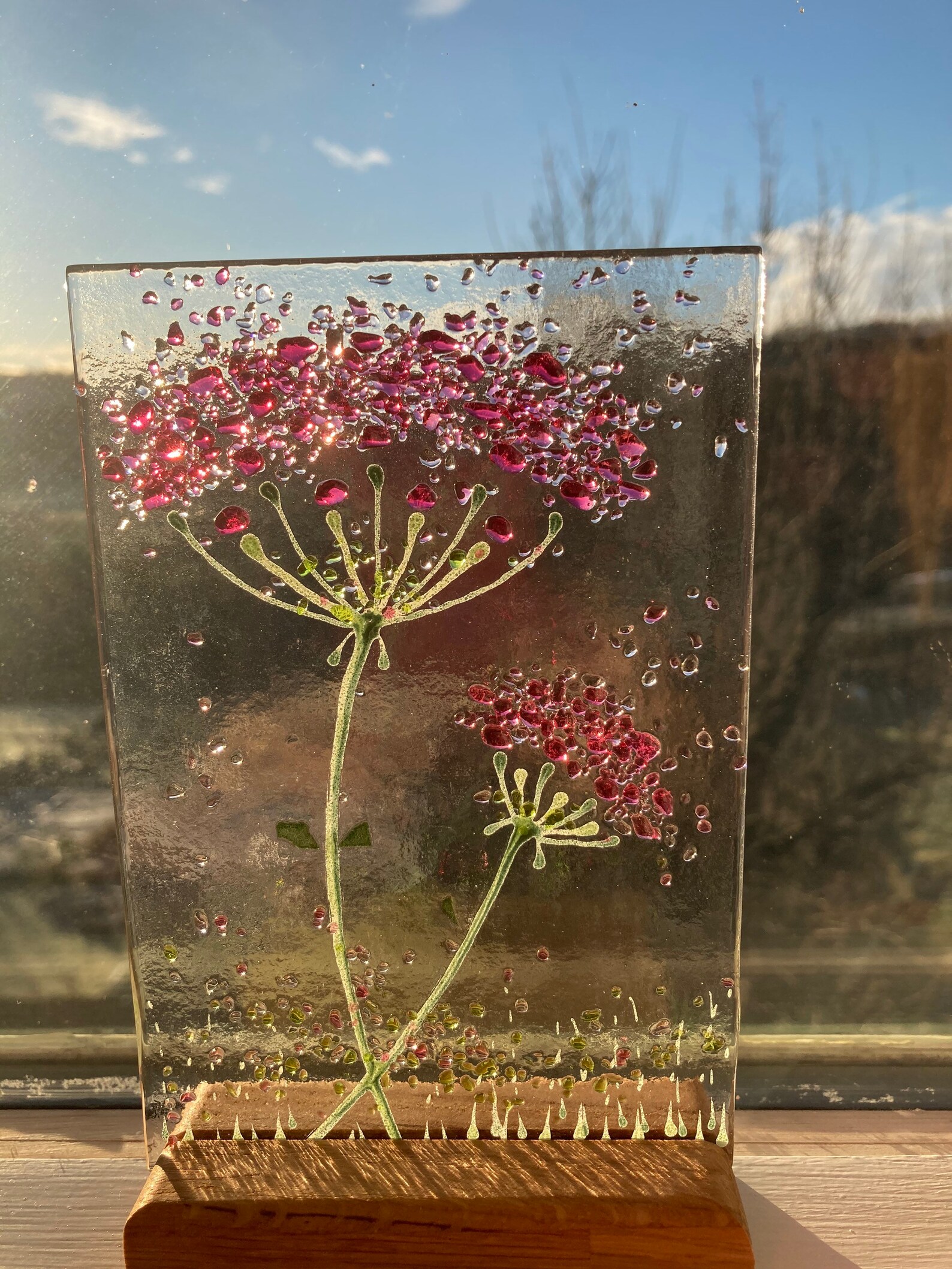 Bright Pink Fused Glass Allium Flower Meadow Picture | Etsy