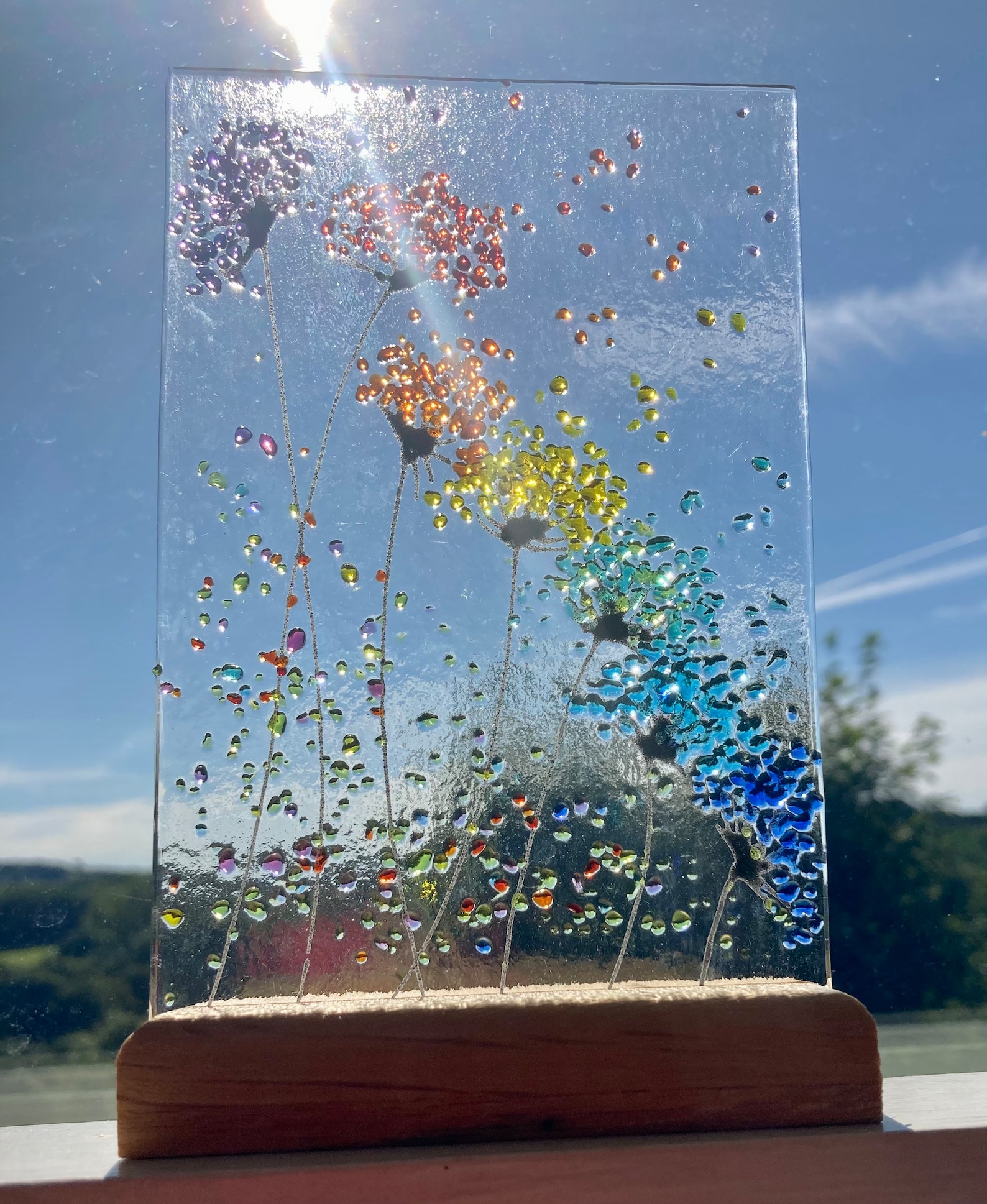 Whimsical Bright Rainbow Flowers Fused Glass Art Picture Sun - Etsy