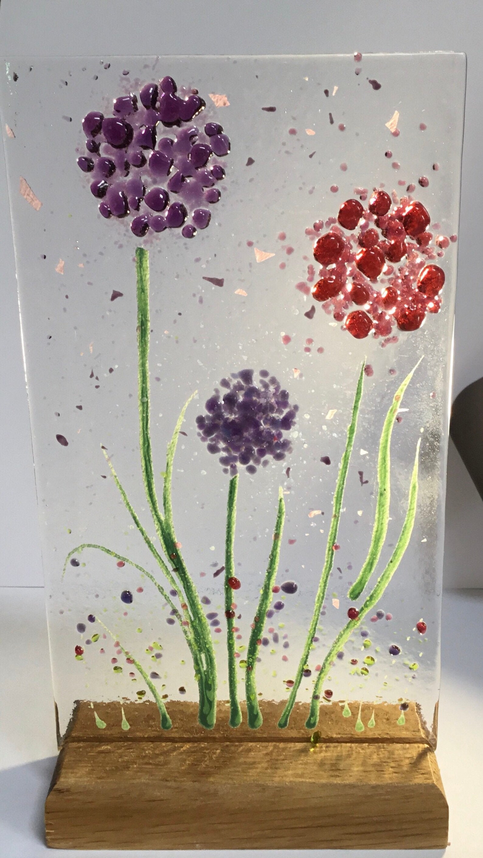 Cheerful Allium Flower Fused Glass Art Picture With Oak Stand - Etsy