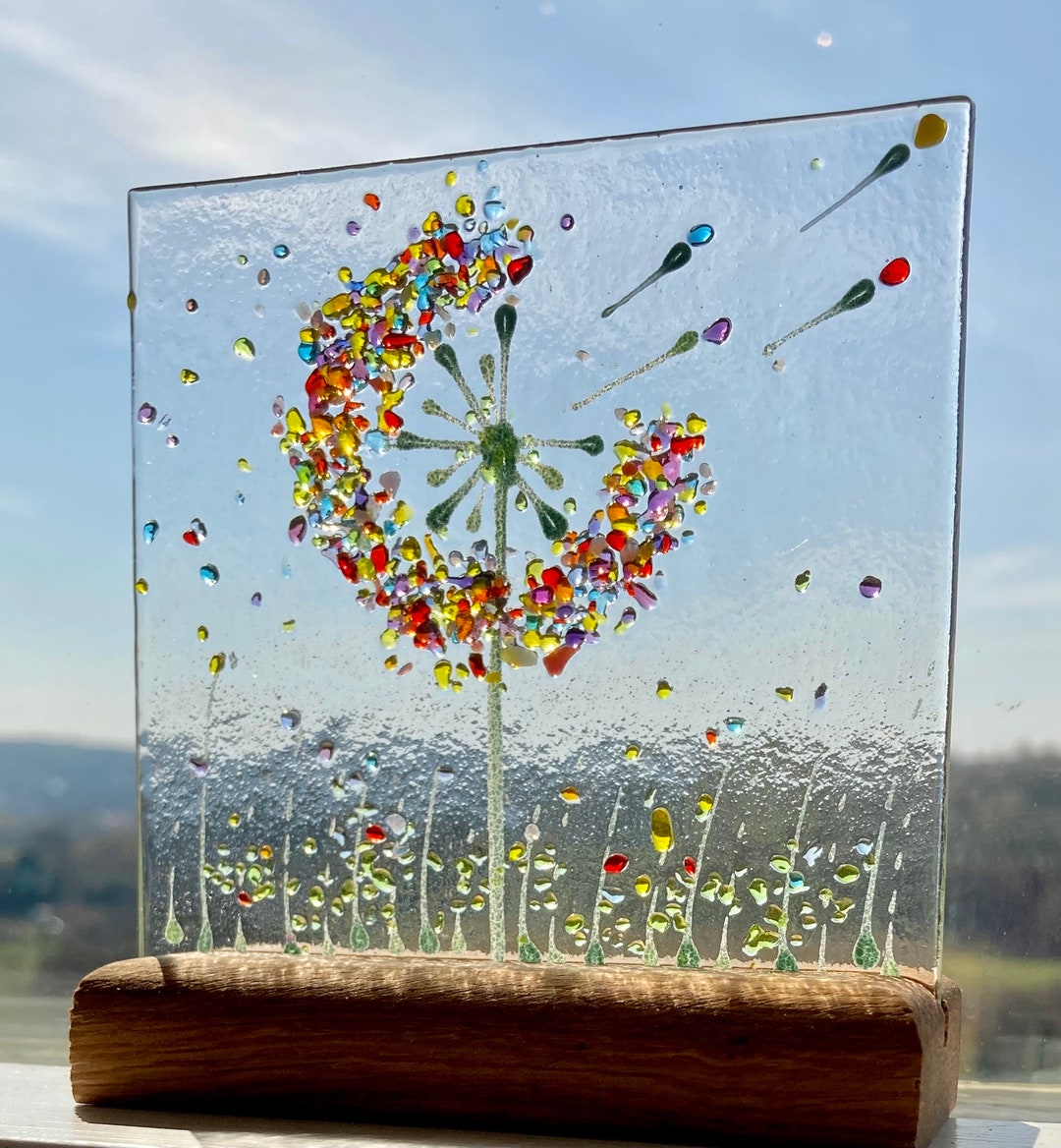 Small Cheerful Make a Wish Dandelion Flower Fused Glass Art Picture ...