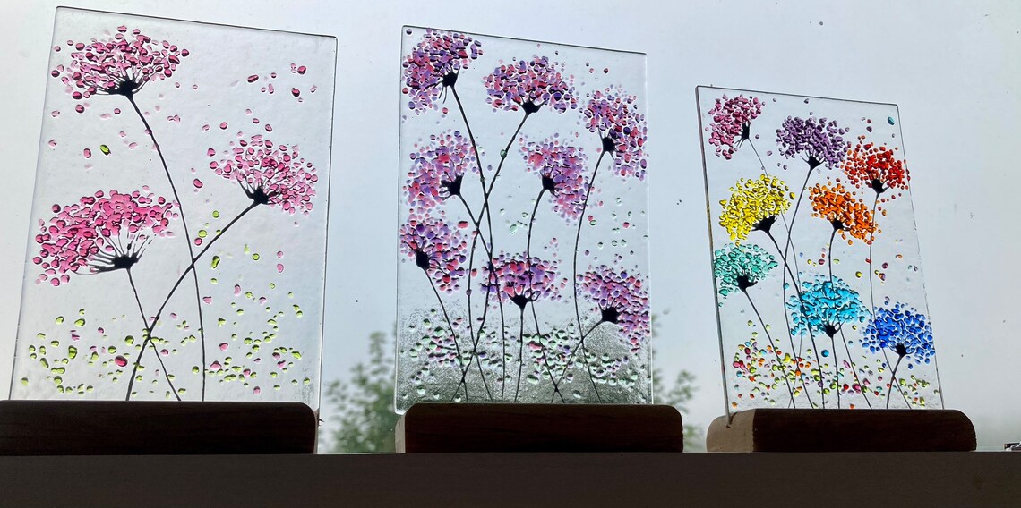 Pink Whimsical Flower Fused Glass Art Picture Sun Catcher & - Etsy