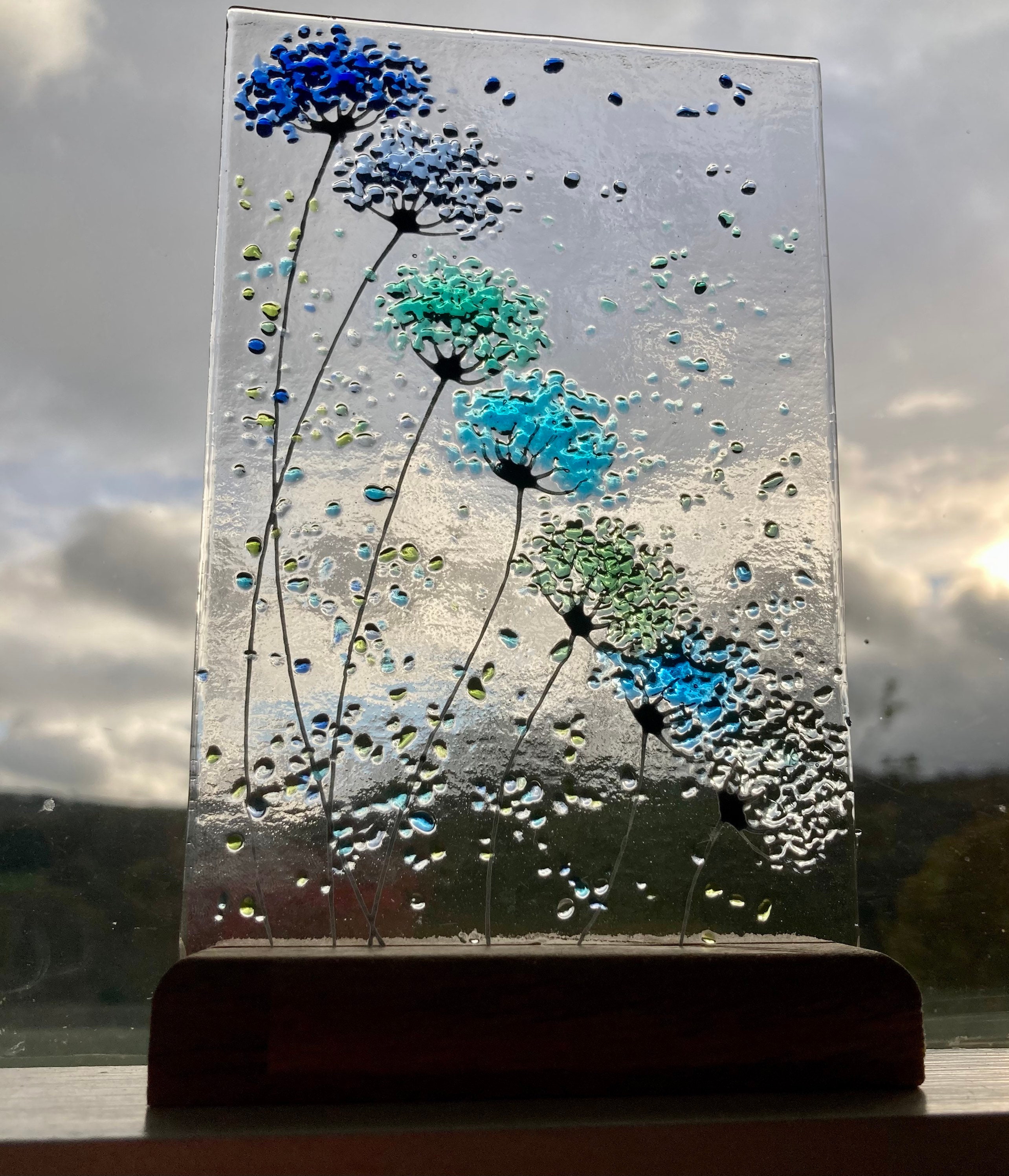 Whimsical Blue Mix Flowers Fused Glass Art Picture Sun Catcher - Etsy