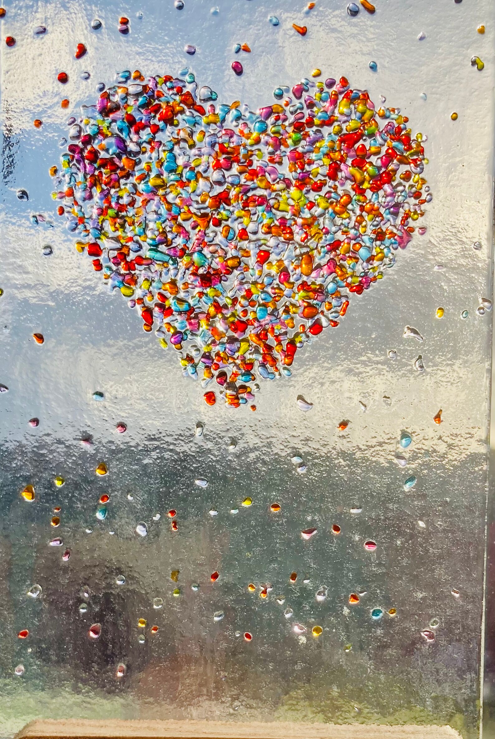Jewelled Love Heart Fused Glass Art Picture With Oak Stand | Etsy