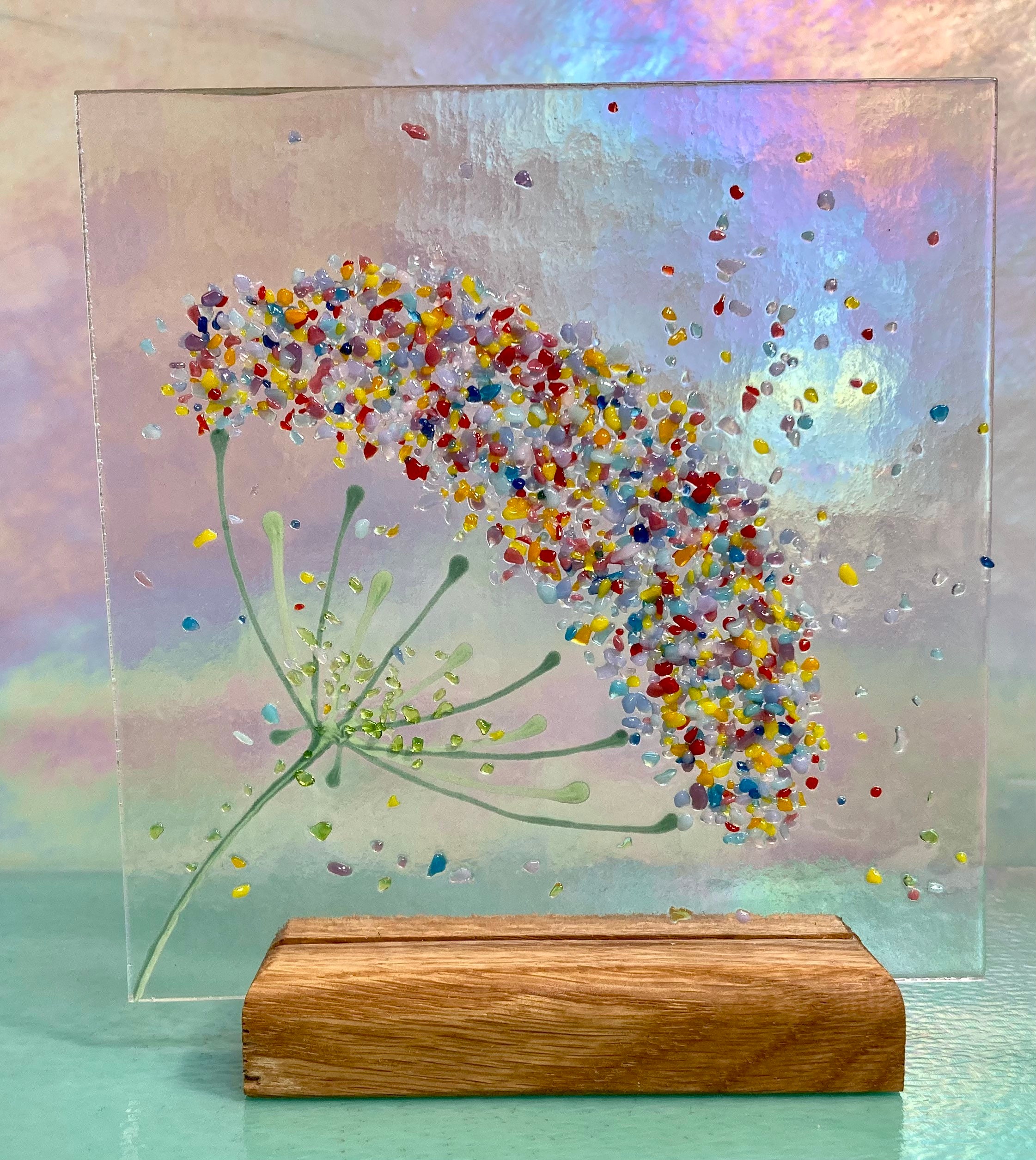 Bright Opaque Jewelled Rainbow Flower Fused Glass Art Picture Sun ...