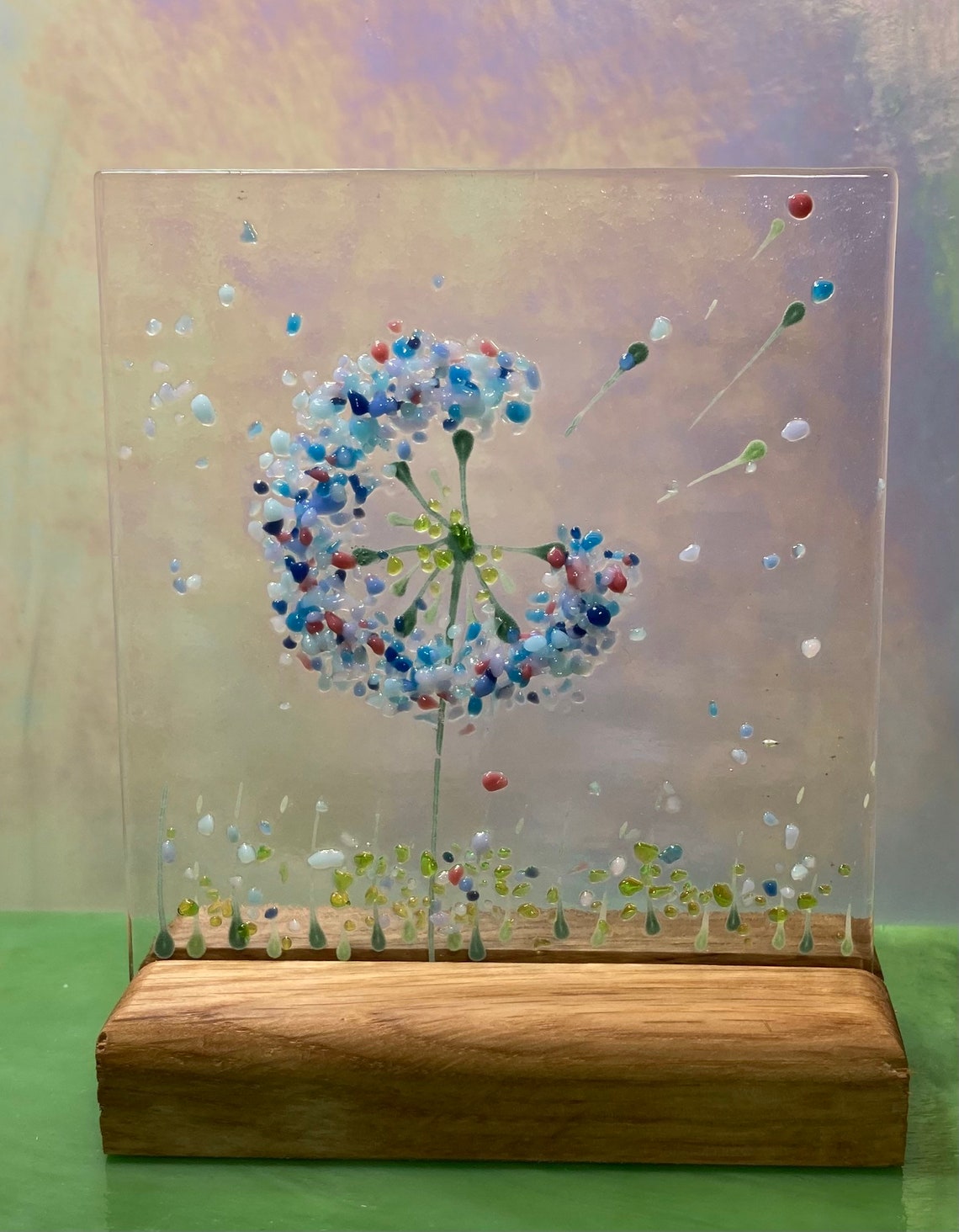 Small Dandelion Fused Glass Art Picture With Wooden Display | Etsy