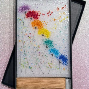Whimsical Bright Rainbow Flowers Fused Glass Art Picture Sun Catcher & Wooden Display Stand - Etsy