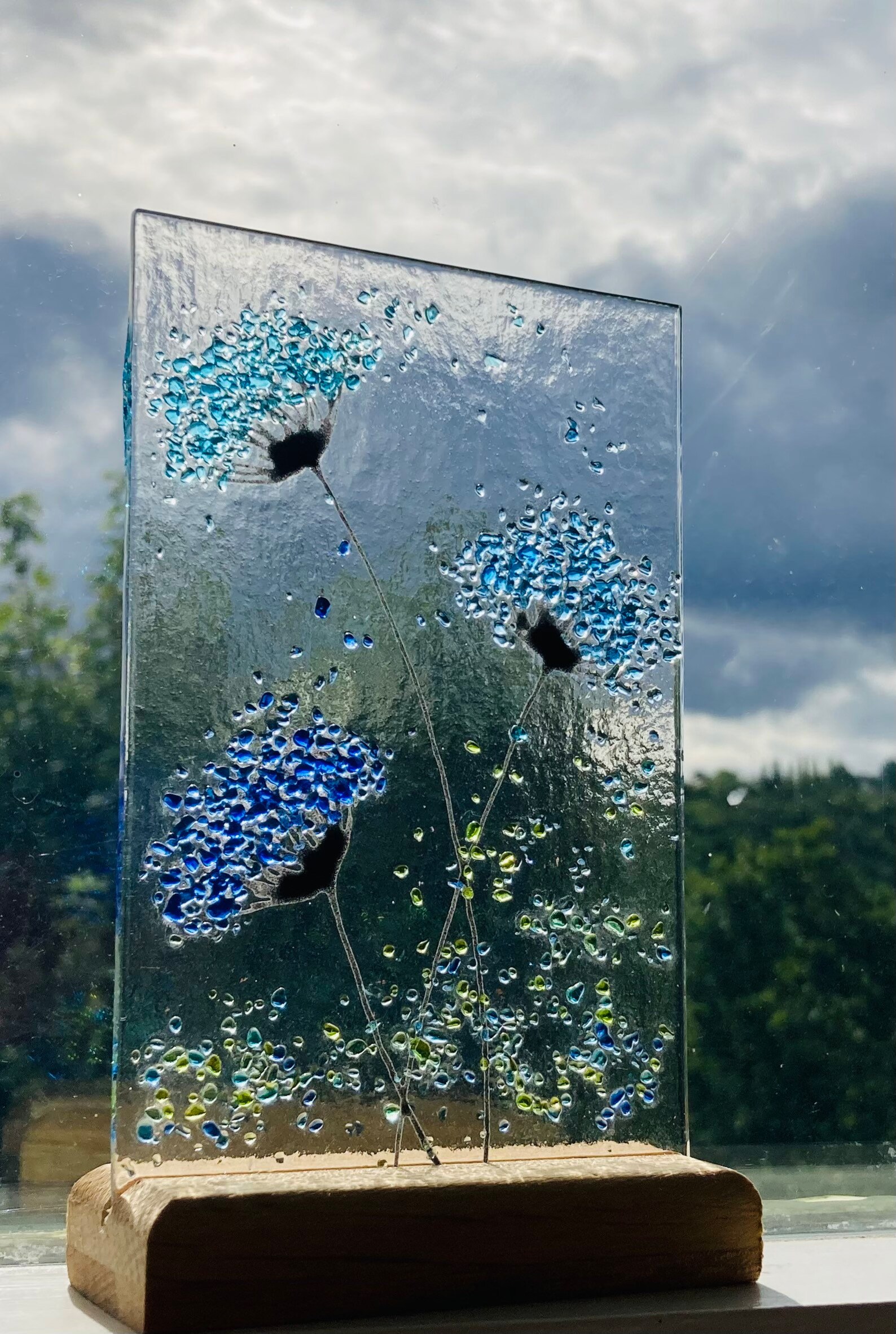 Whimsical Blue Flowers Fused Glass Art Picture Sun Catcher & - Etsy