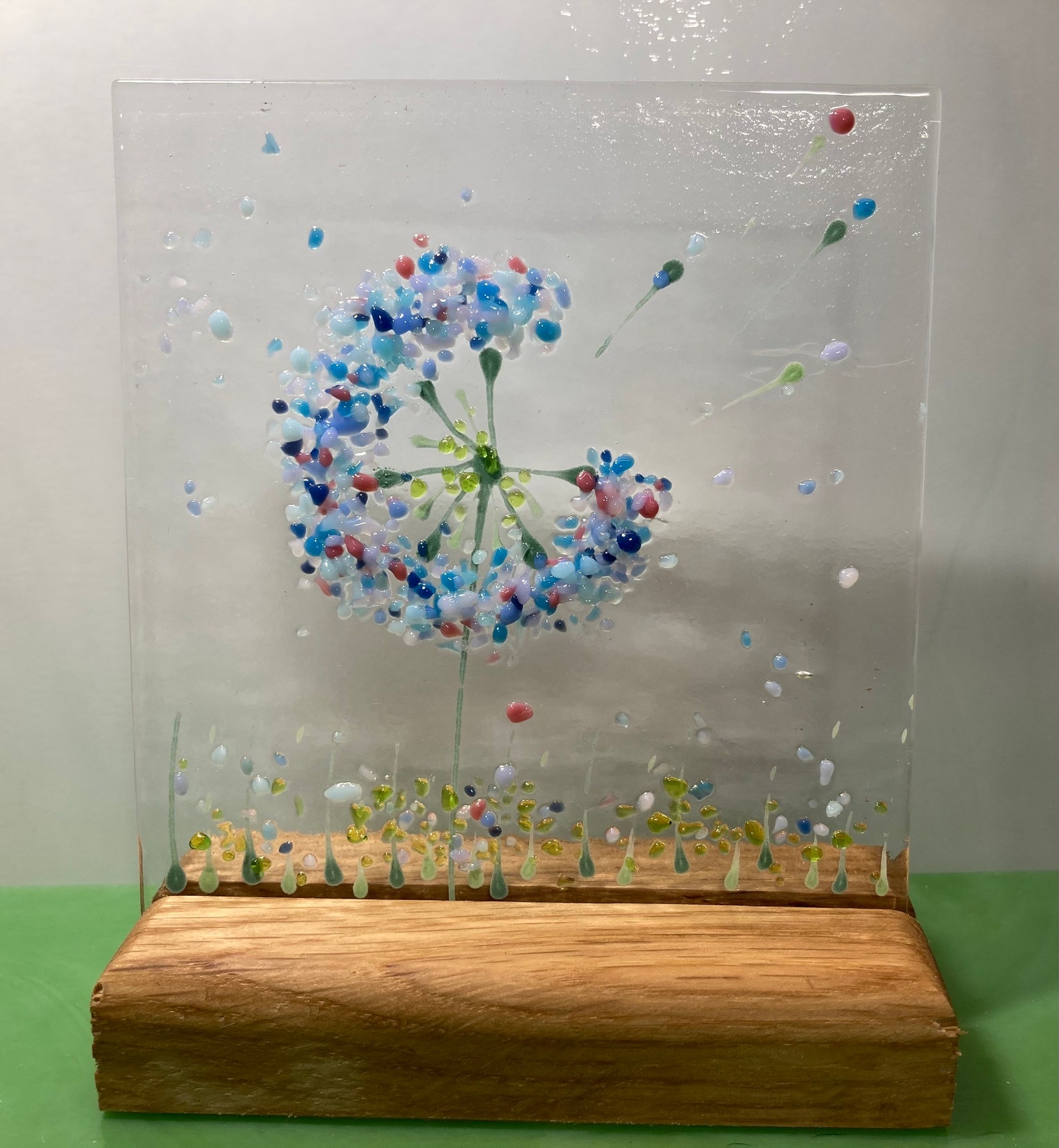 Small Dandelion Fused Glass Art Picture With Wooden Display | Etsy