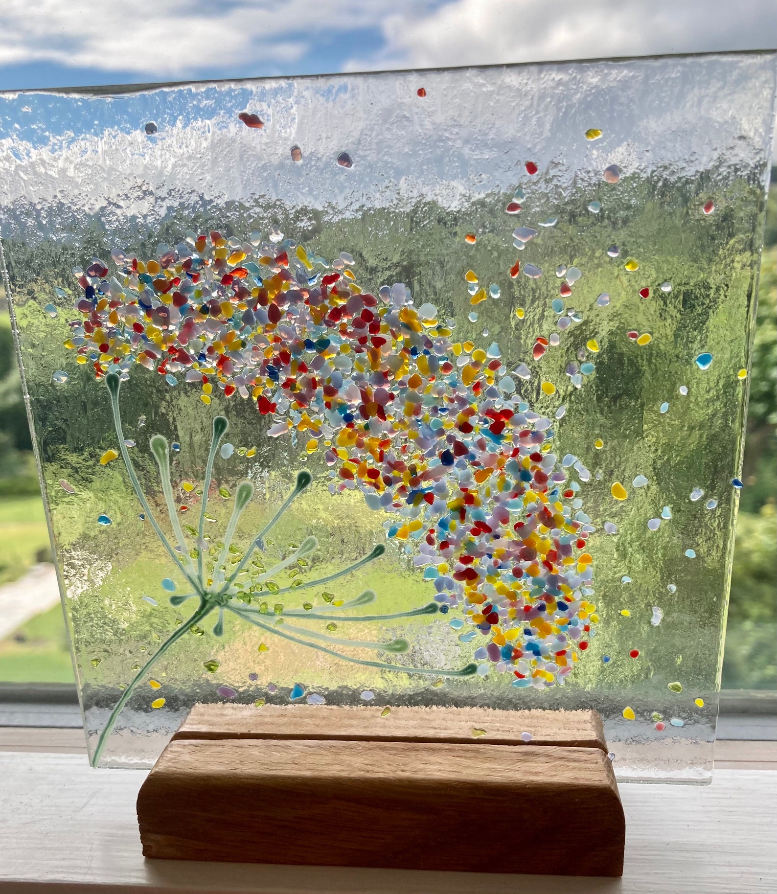 Bright Opaque Jewelled Rainbow Flower Fused Glass Art Picture Sun ...