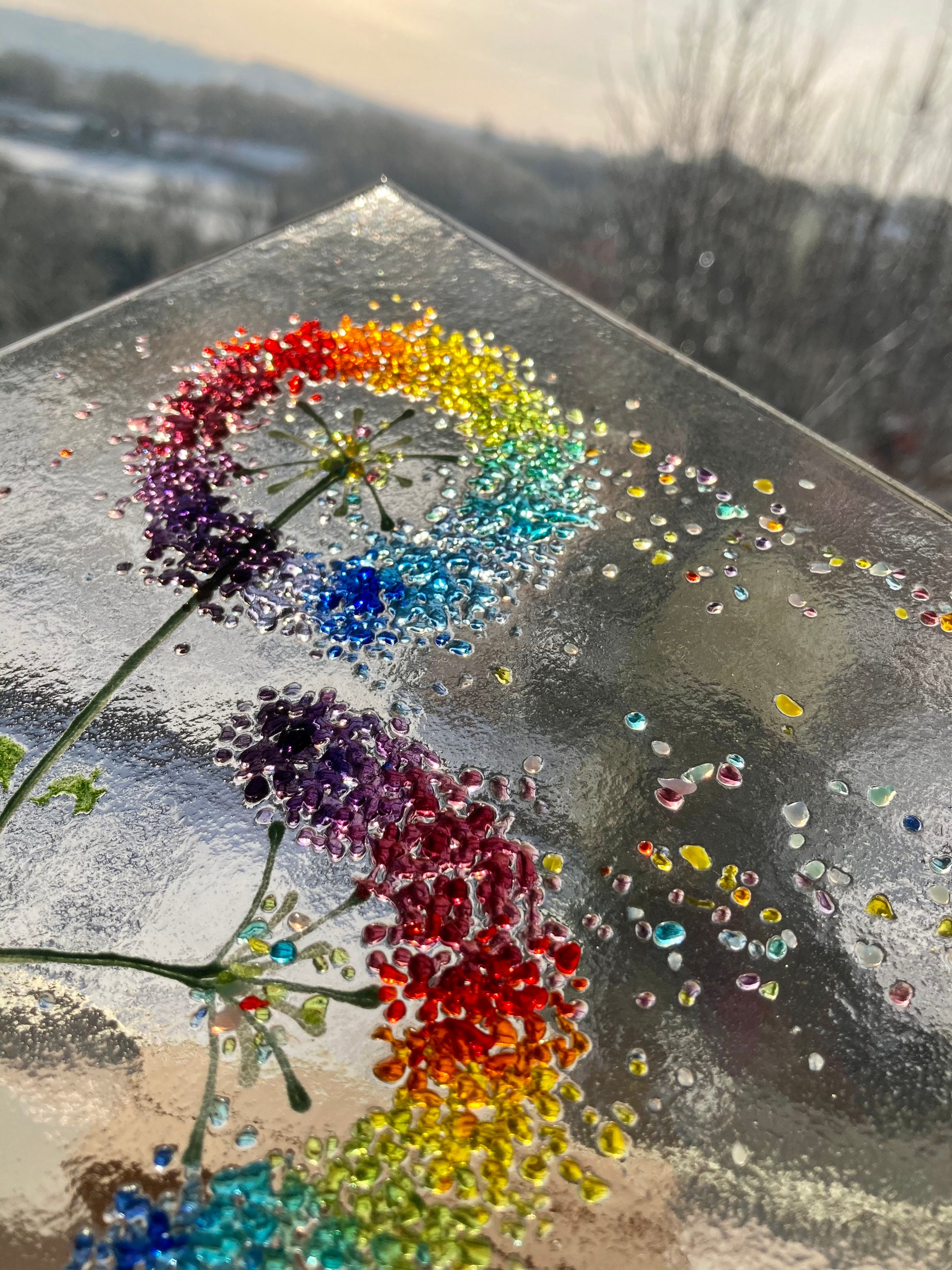 Large Cheerful Rainbow Allium Flower fused glass Art Picture | Etsy