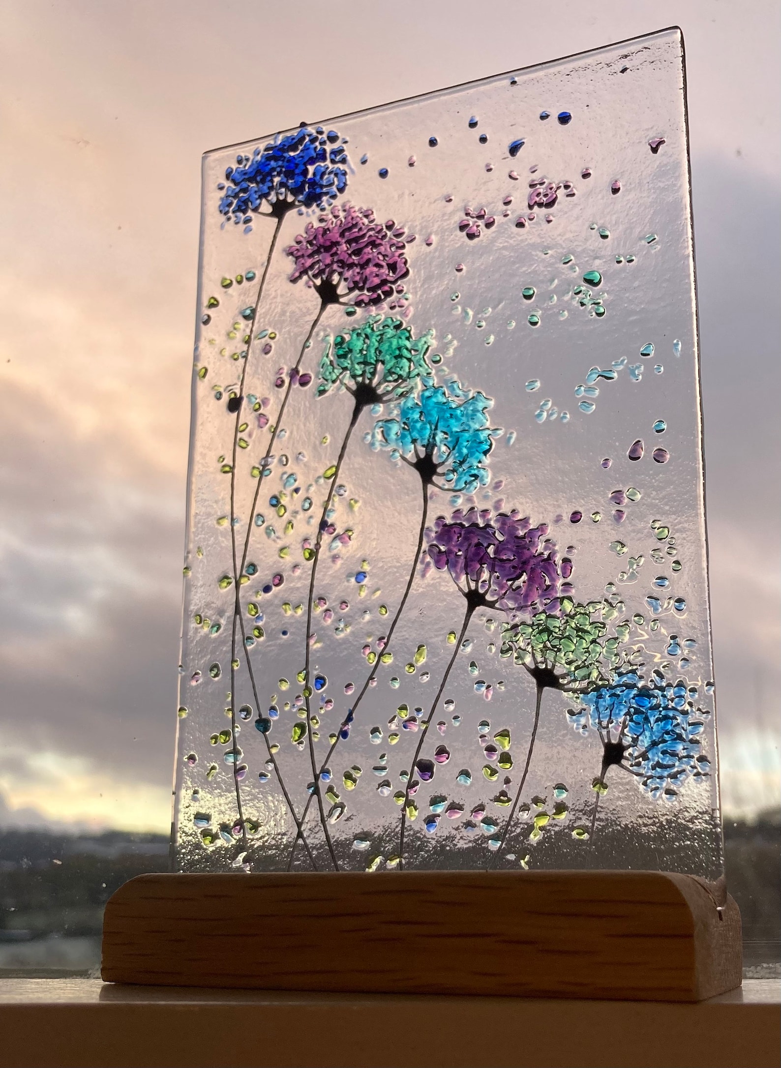 Whimsical Purple and Blue Flowers Fused Glass Art Picture Sun - Etsy