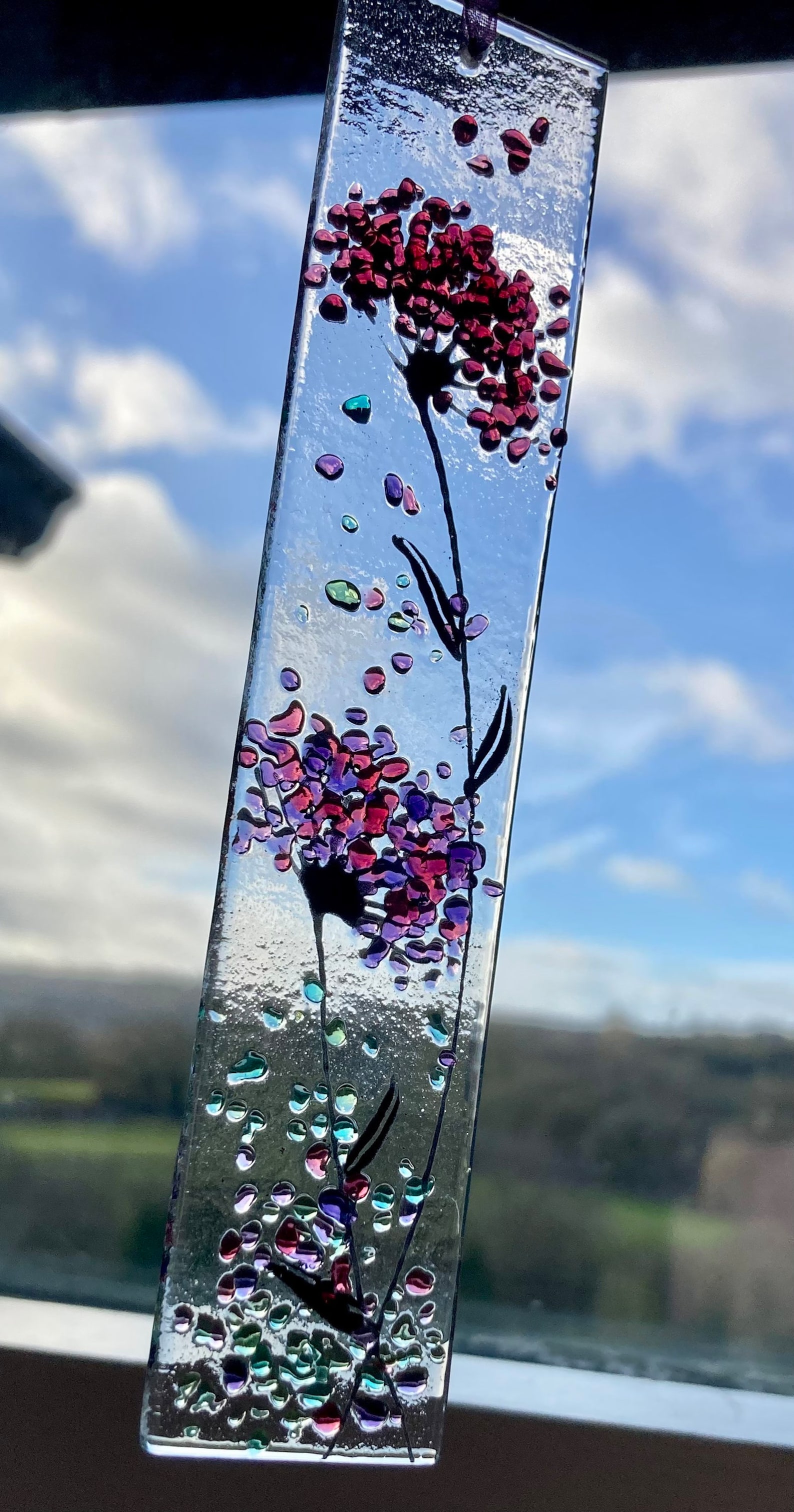 Small Fused Glass Whimsical Jewel Twin Flowers Sun Catcher 5.5" Long - Etsy