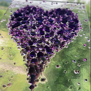 Jewelled Violet and Purple Love Heart Fused Glass Art Picture With Oak ...