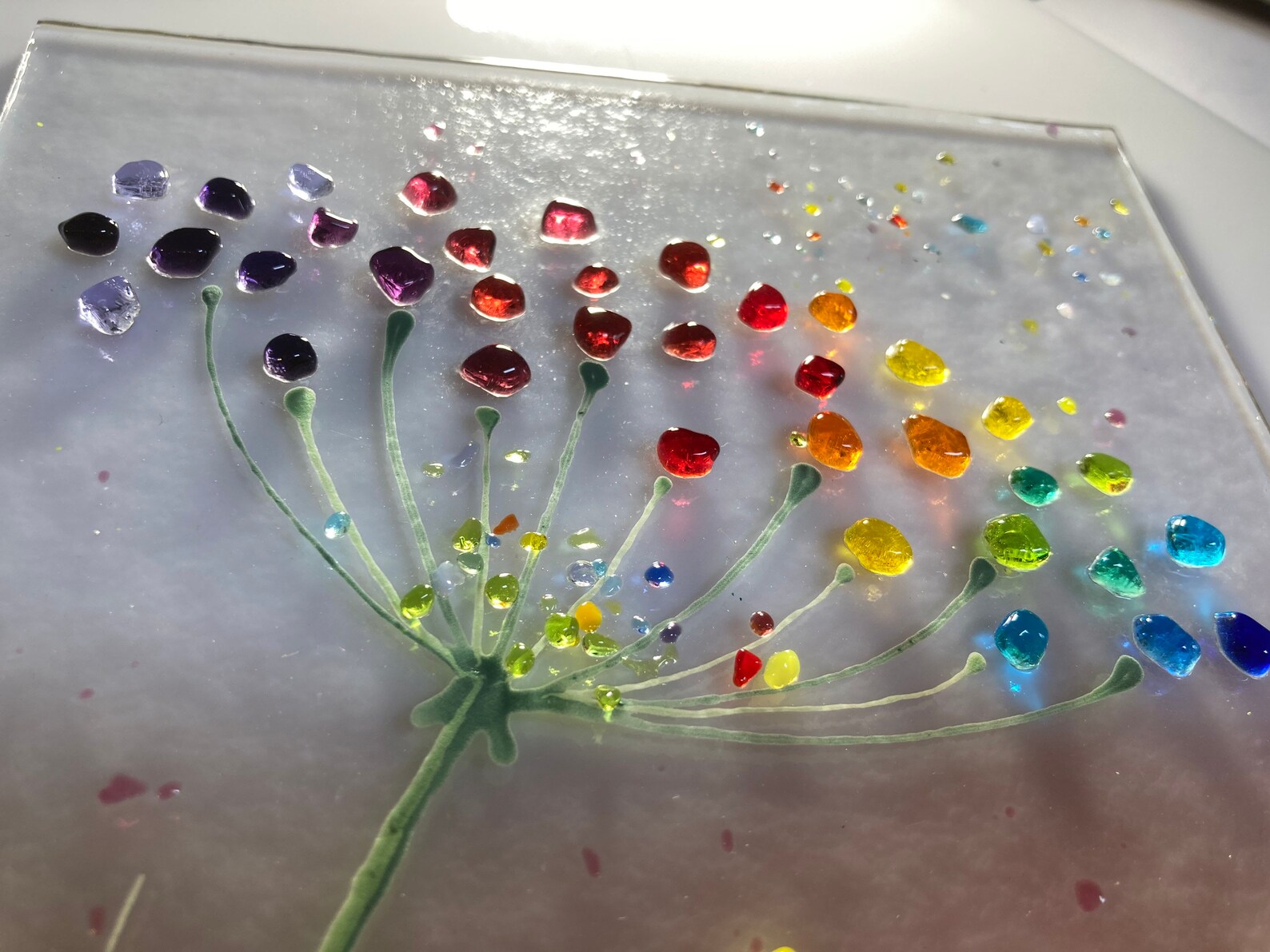 Cheerful Rainbow Allium Flower Fused Glass Art Picture Sun - Etsy