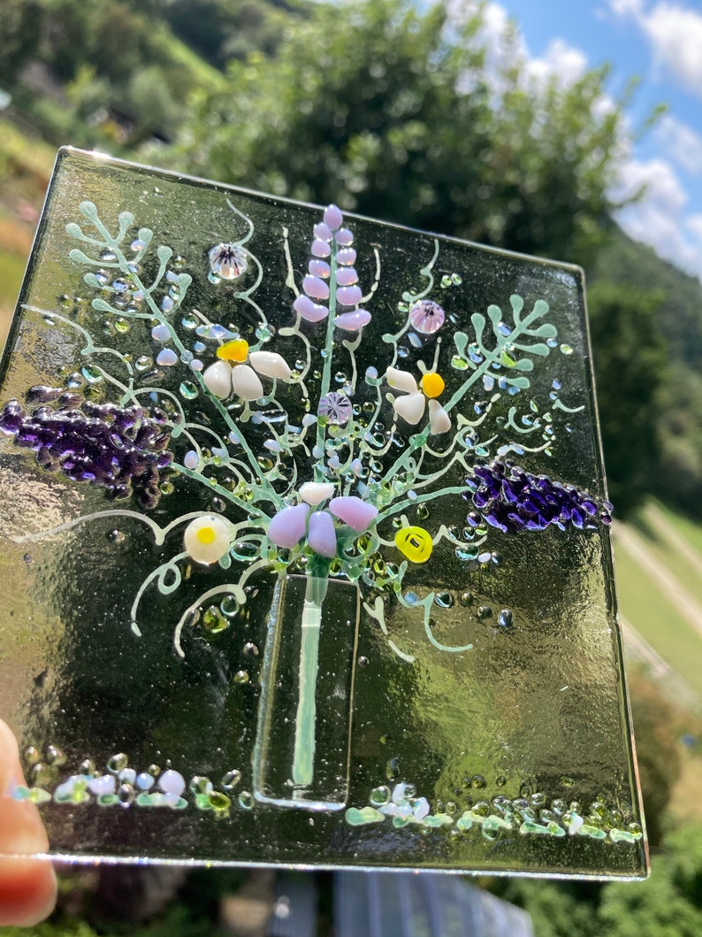 Cheerful Everlasting Forever Flower Bouquet Small Fused Glass - Etsy