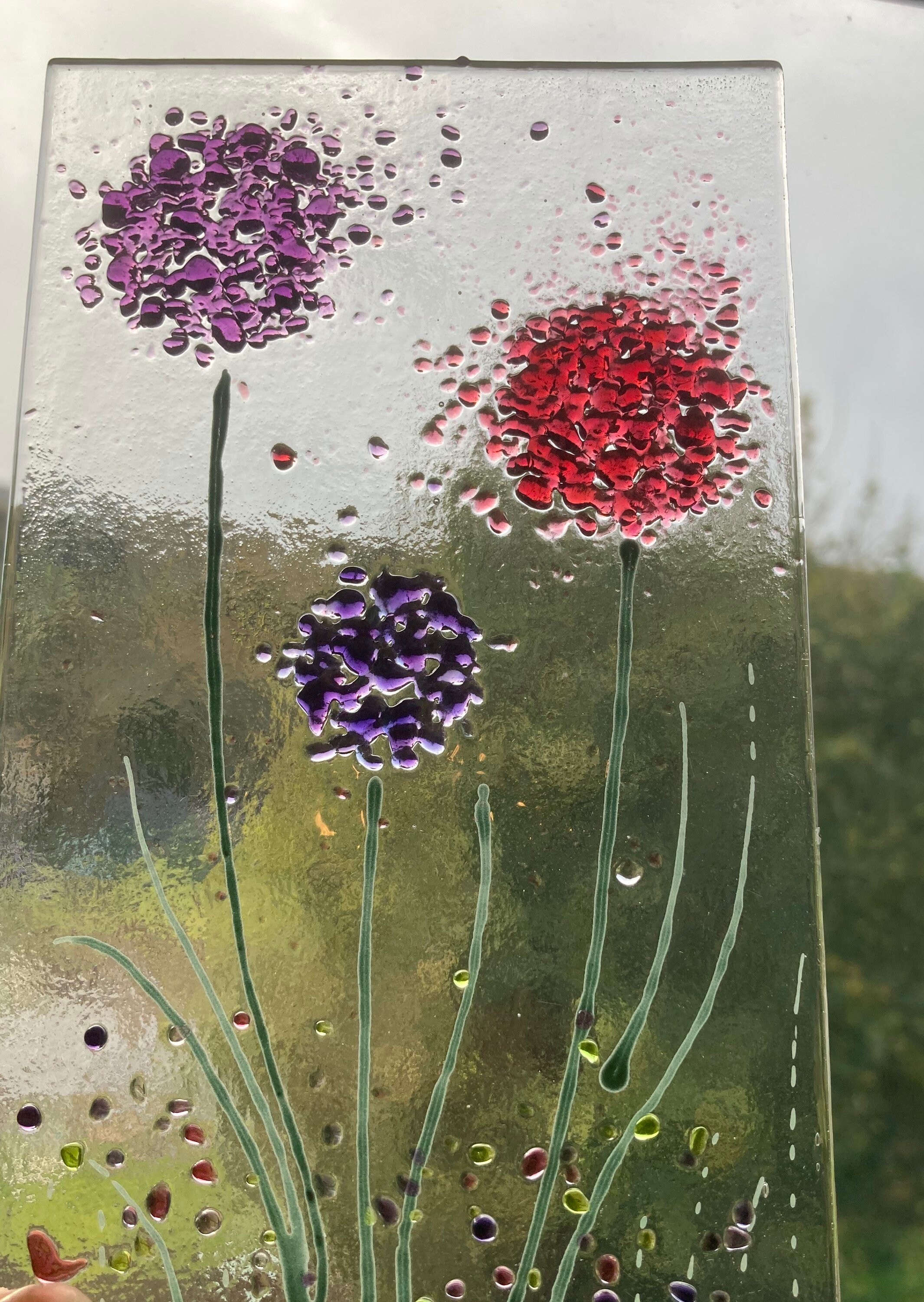 Cheerful Allium Flower Fused Glass Art Picture With Oak Stand - Etsy