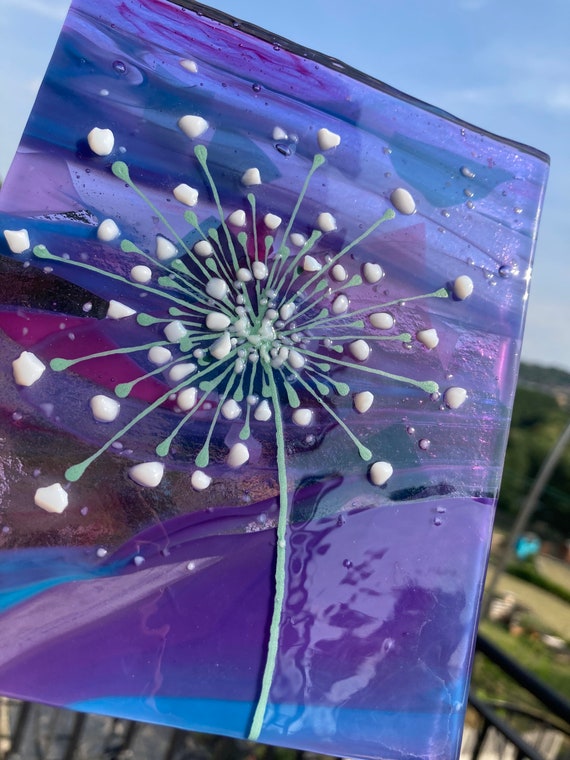 White Allium Flower Fused Glass Art Picture Sun Catcher & - Etsy