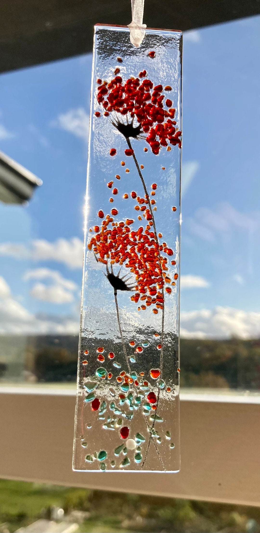 Small Fused Glass Whimsical Jewel Twin Flowers Sun Catcher 5.5 Long - Etsy