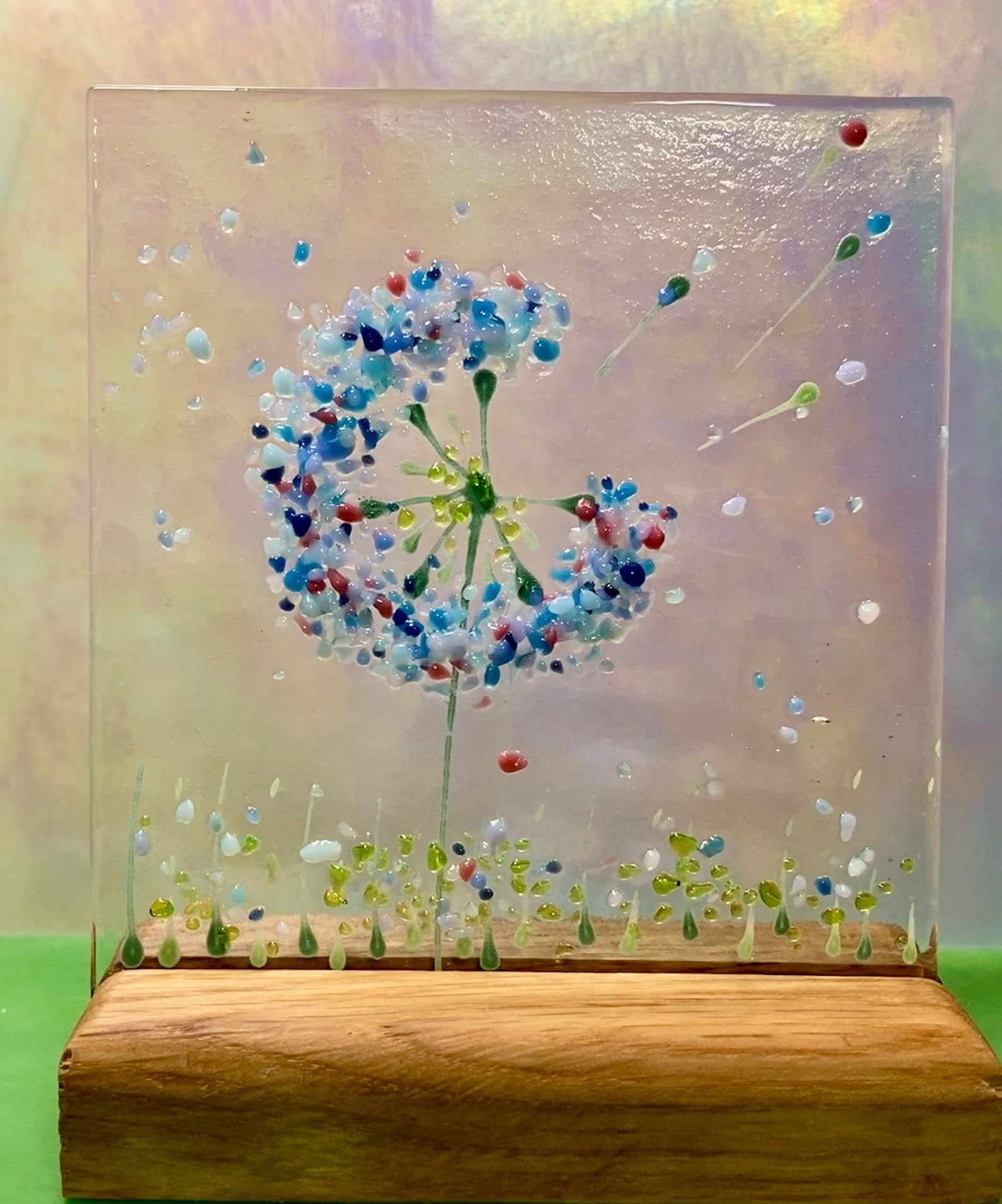 Small Dandelion Fused Glass Art Picture With Wooden Display | Etsy