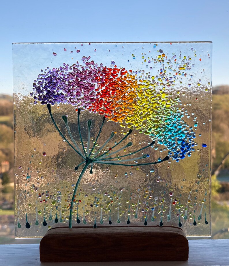 Large Cheerful Rainbow Allium Flower Fused Glass Art Picture - Etsy