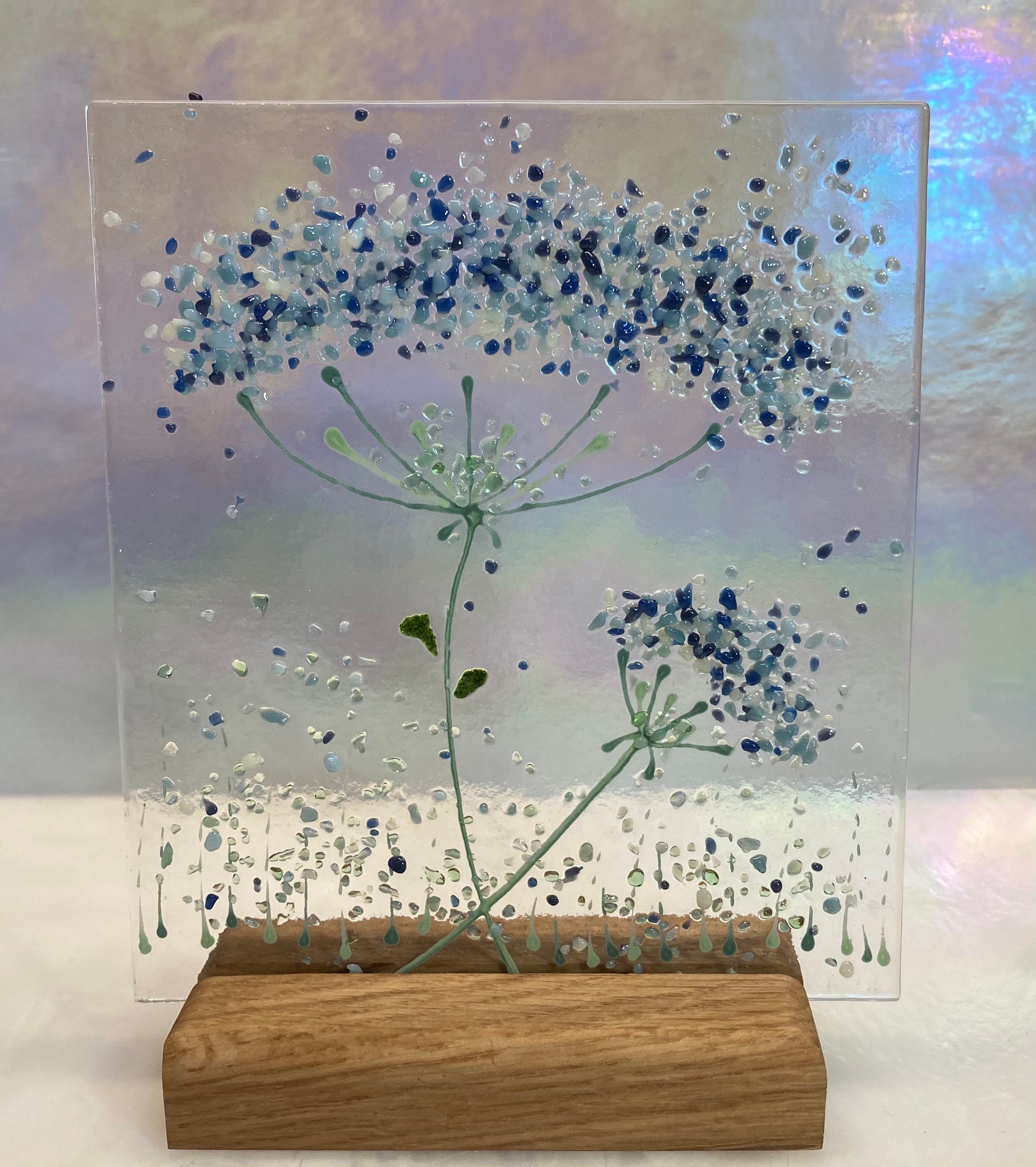 Mixed Blues Allium Flowers fused glass Art Picture Sun Catcher | Etsy