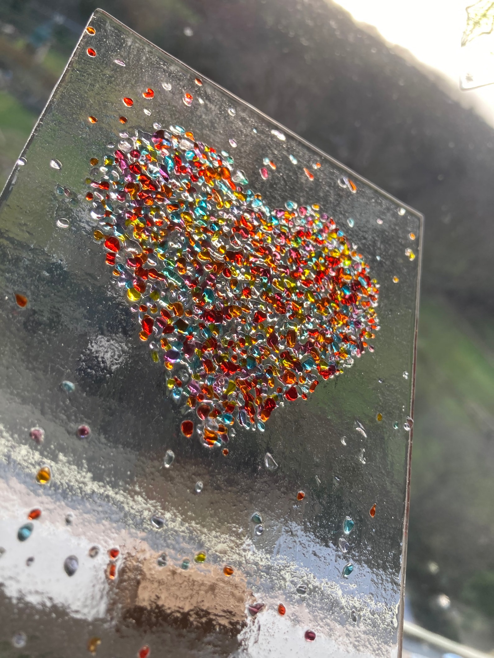 Jewelled Love Heart Fused Glass Art Picture With Oak Stand | Etsy