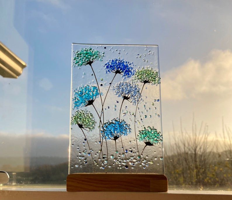 Blues Whimsical Flower Fused Glass Art Picture Sun Catcher & - Etsy