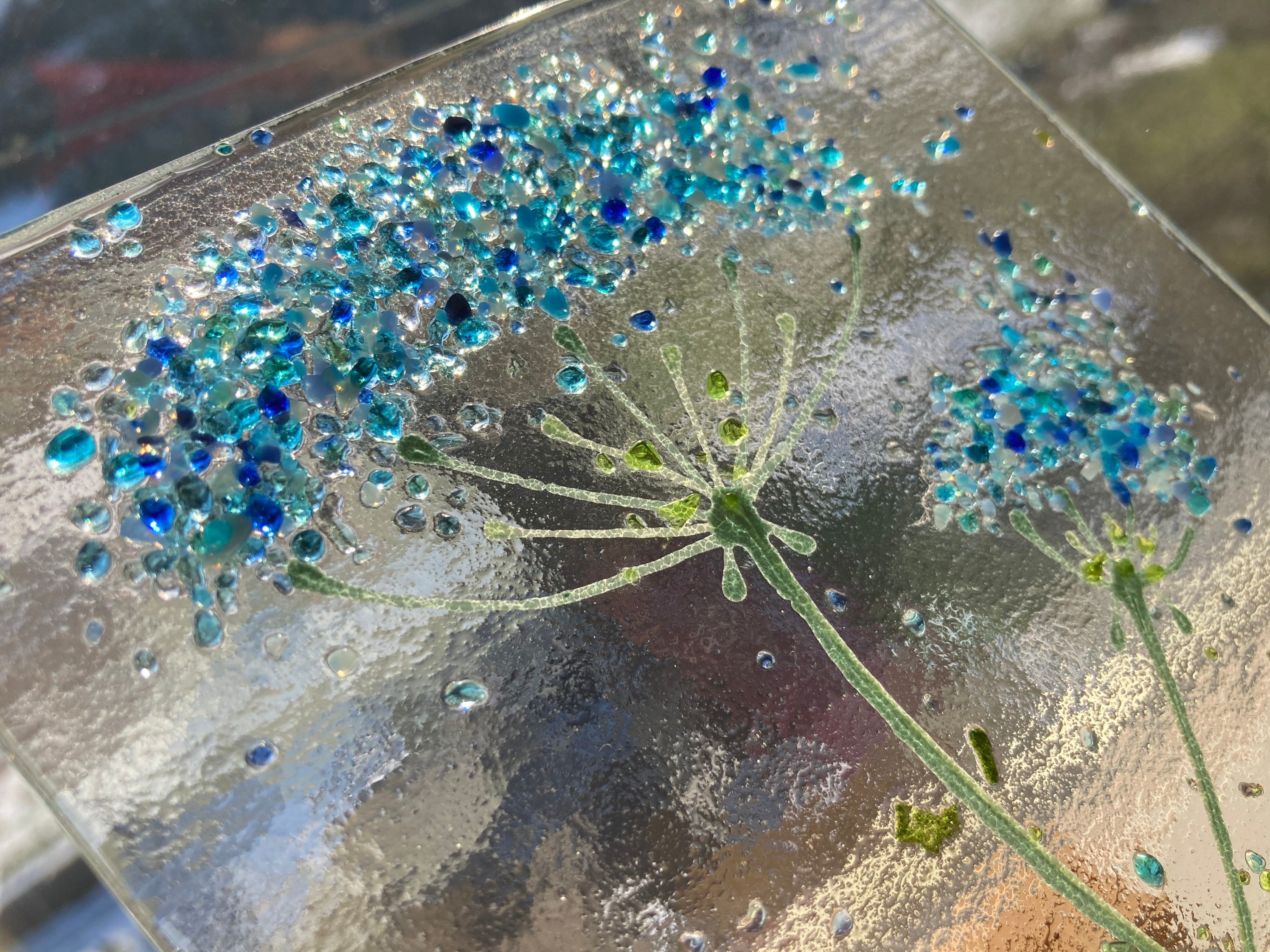Cheerful Blue Allium Flower Fused Glass Art Picture Sun | Etsy