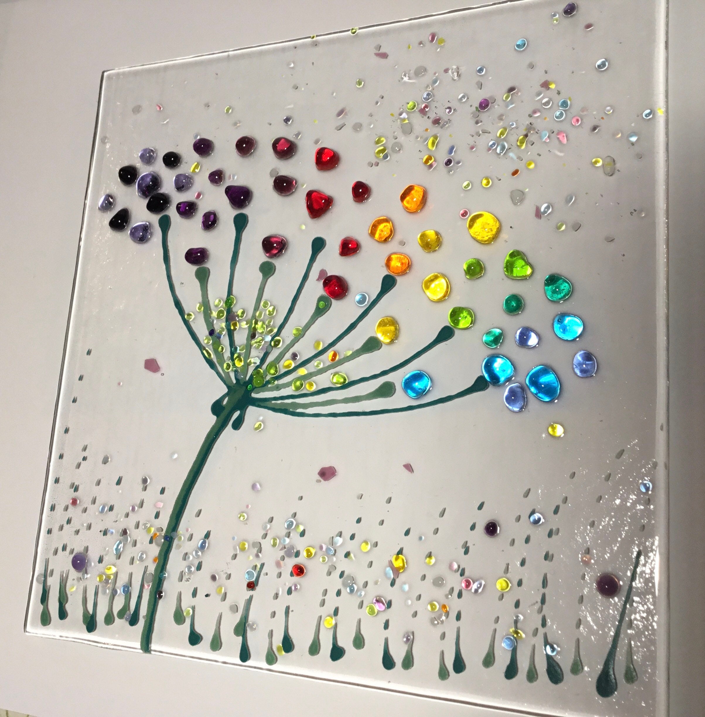 Cheerful Rainbow Allium Flower Fused Glass Art Picture Sun - Etsy