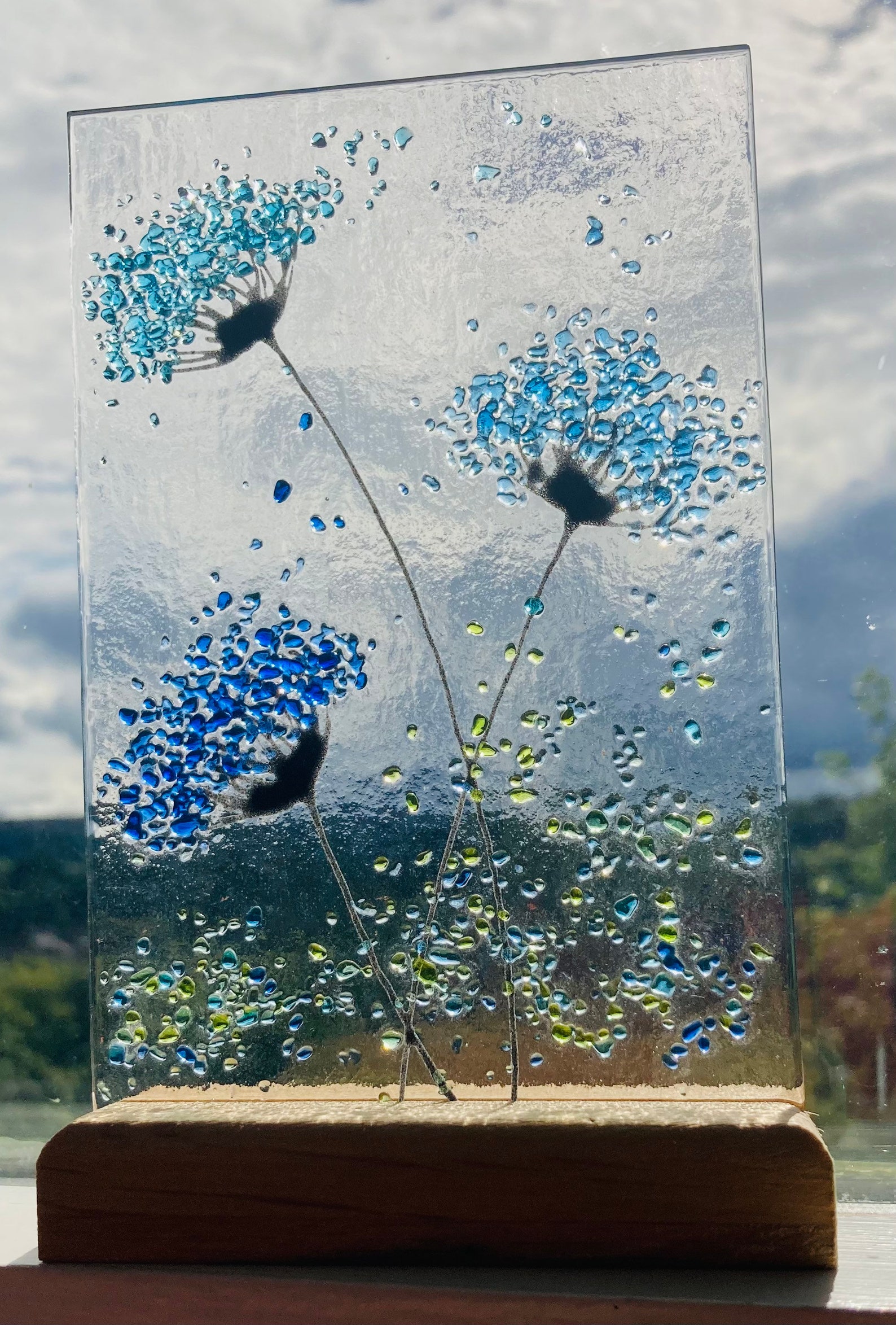 Whimsical Blue Flowers Fused Glass Art Picture Sun Catcher & - Etsy