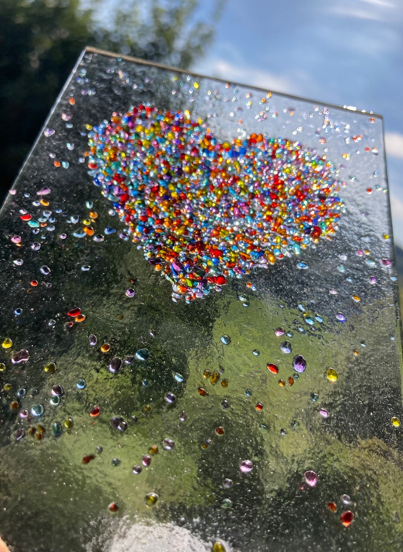Jewelled Love Heart Fused Glass Art Picture With Oak Stand - Etsy