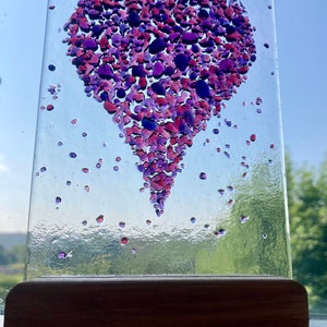 Jewelled Violet and Purple Love Heart Fused Glass Art Picture With Oak ...