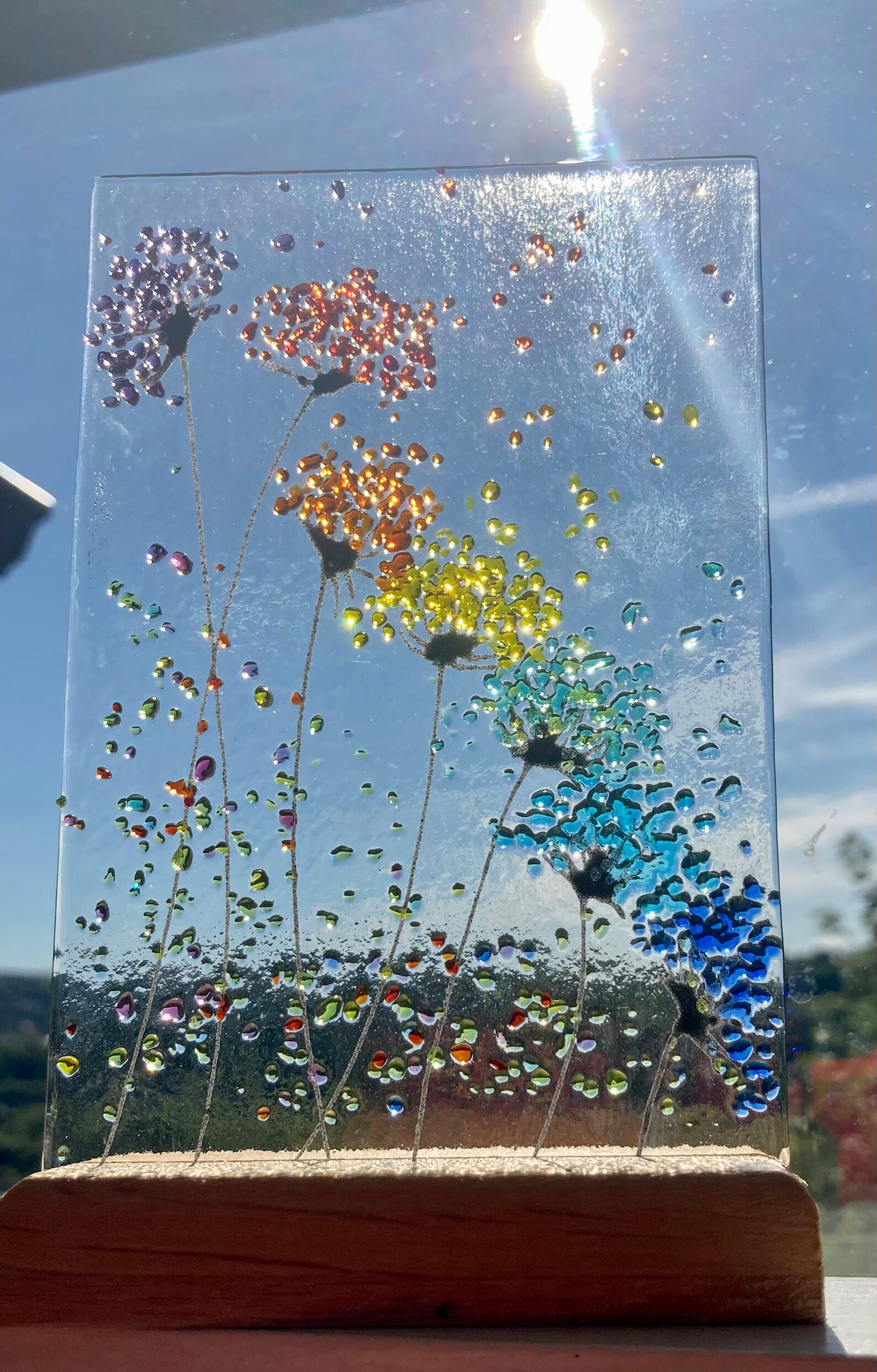 Whimsical Bright Rainbow Flowers Fused Glass Art Picture Sun - Etsy