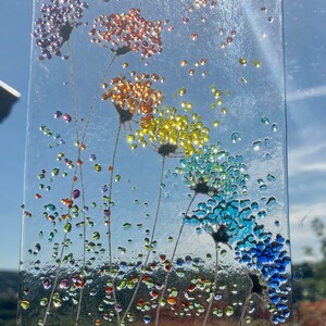 Whimsical Bright Rainbow Flowers Fused Glass Art Picture Sun - Etsy