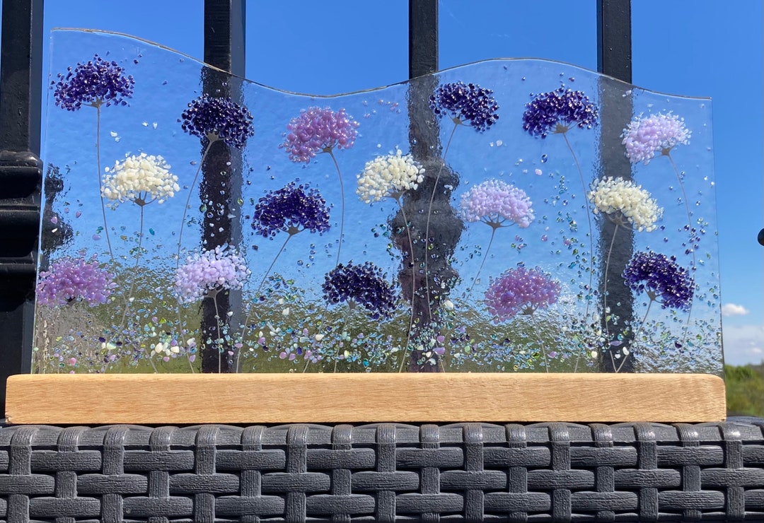 Fused Glass Meadow Flower Art Picture With Wooden Stand (12 Inch) - Etsy