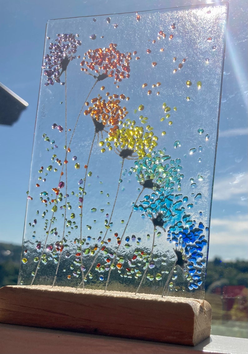 Whimsical Bright Rainbow Flowers Fused Glass Art Picture Sun - Etsy