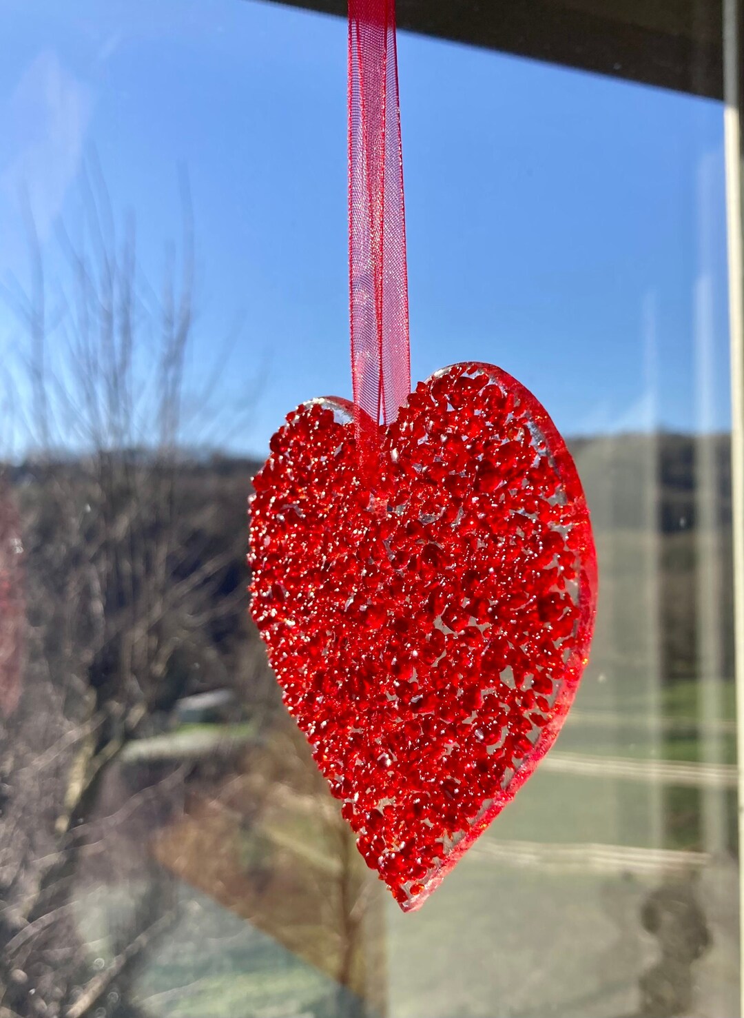 Jewelled Ruby Love Heart Fused Glass Hanging Sun Catcher - Etsy