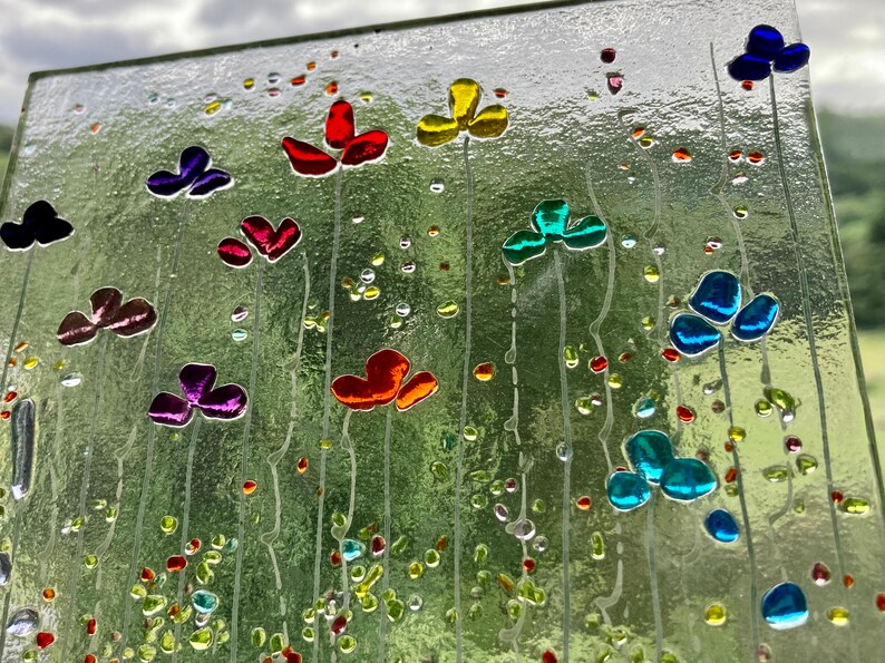 Cheerful Rainbow Meadow Flower Fused Glass Art Picture Sun - Etsy