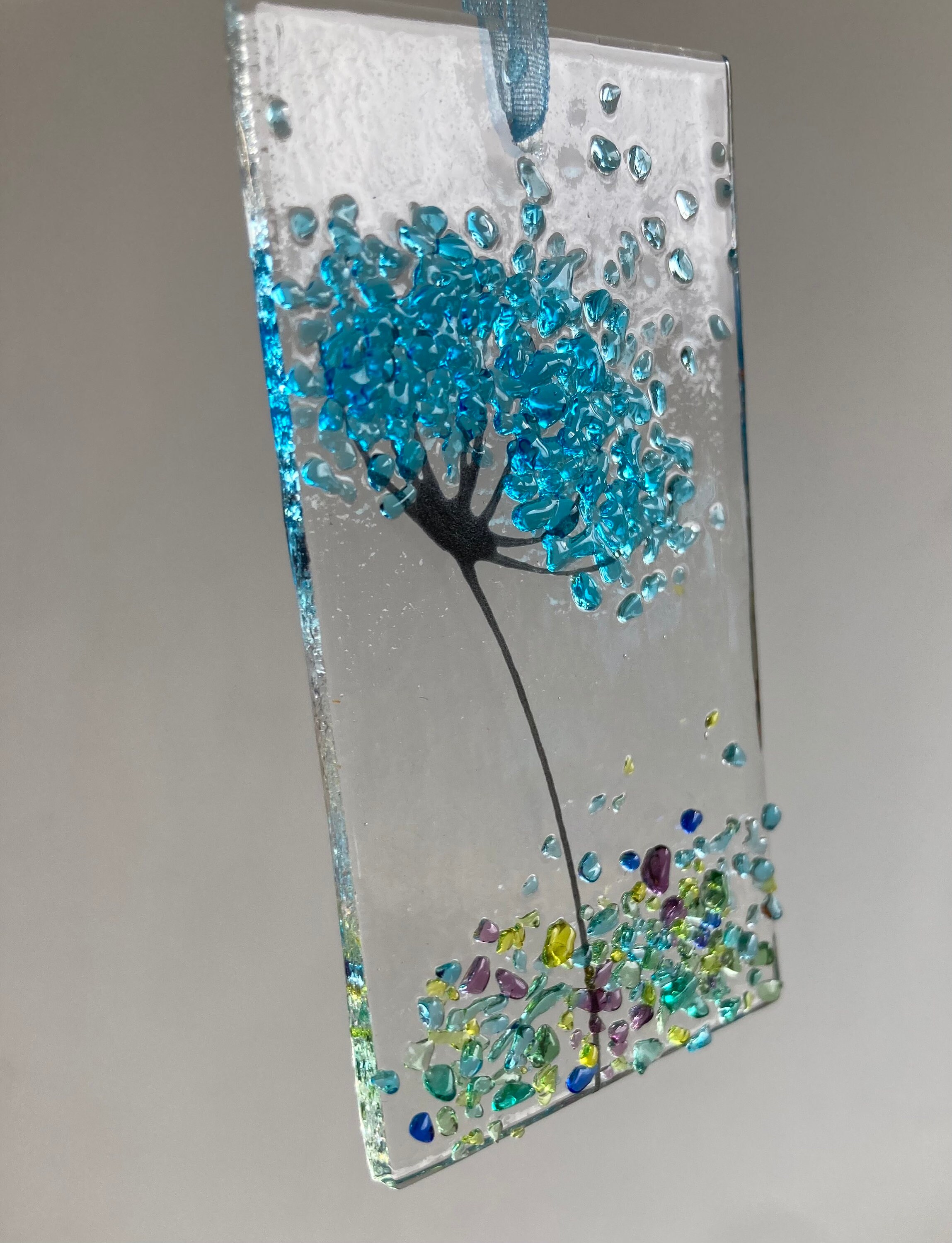Little Whimsical 3” Fused Glass Blue Jewels Flower Sun Catcher - Etsy