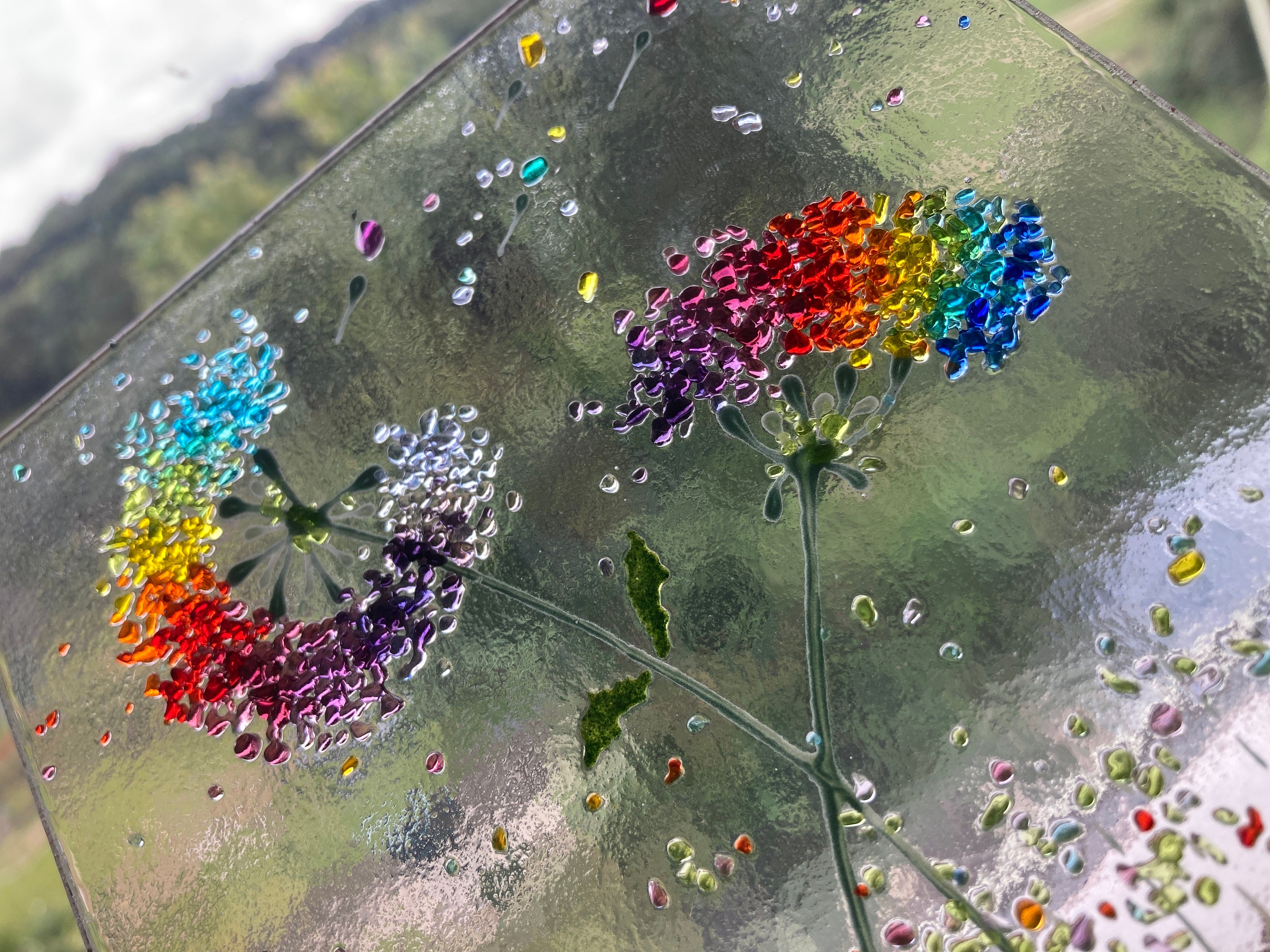 Make a Wish Rainbow Dandelion Clock Fused Glass Picture With Oak Stand ...