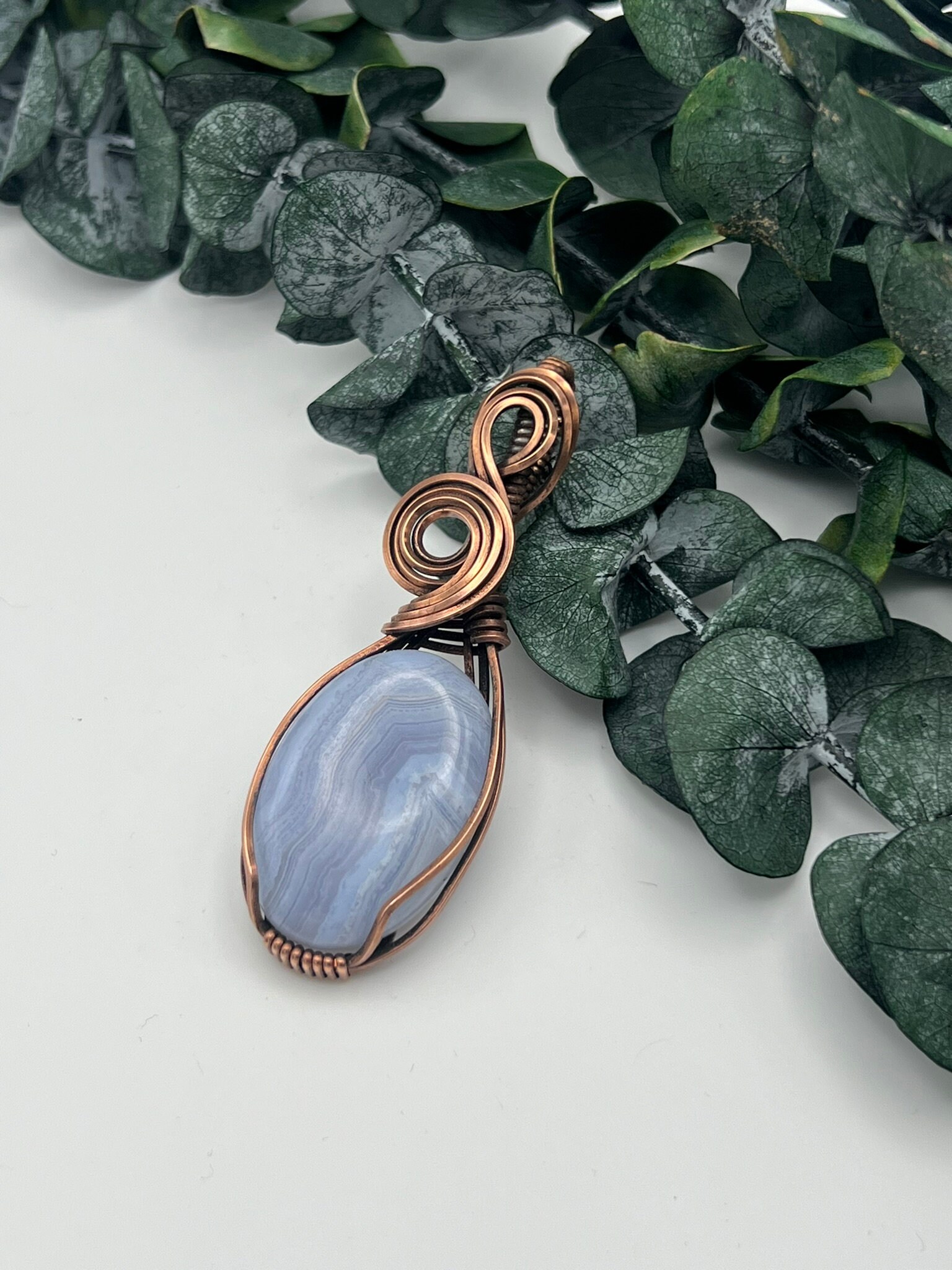 Blue Lace Agate Wire Wrapped Pendant Copper Jewelry Healing Crystal ...