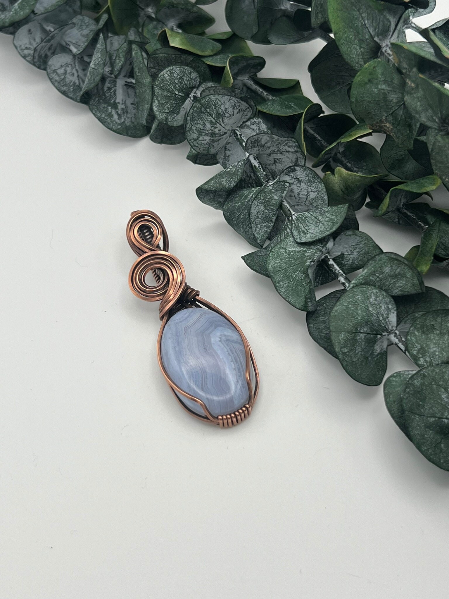 Blue Lace Agate Wire Wrapped Pendant Copper Jewelry Healing Crystal ...
