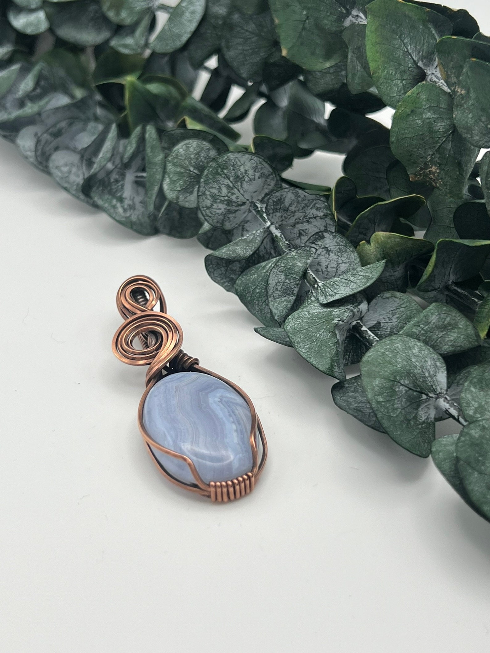 Blue Lace Agate Wire Wrapped Pendant Copper Jewelry Healing Crystal ...