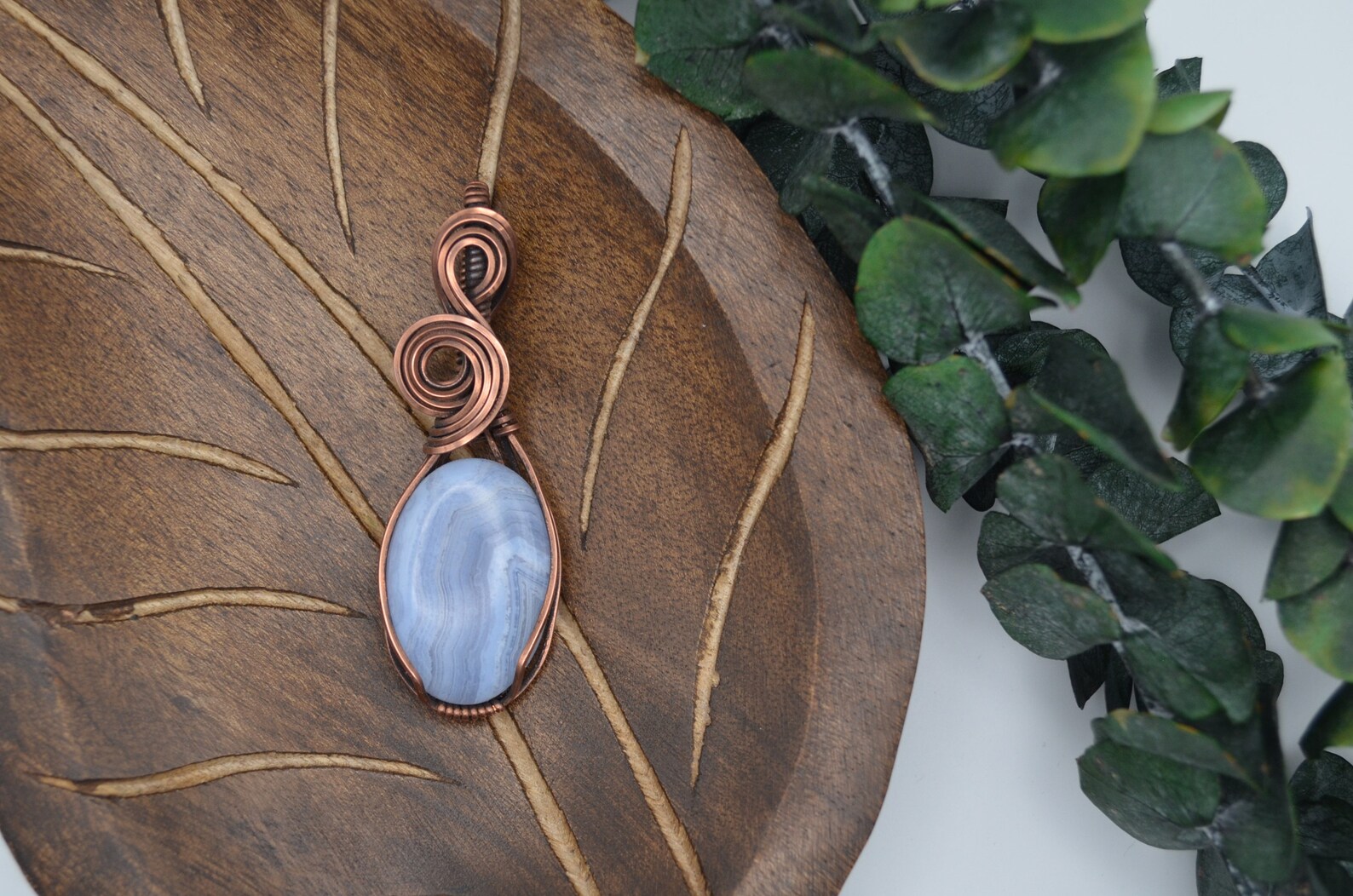 Blue Lace Agate Wire Wrapped Pendant Copper Jewelry Healing Crystal ...