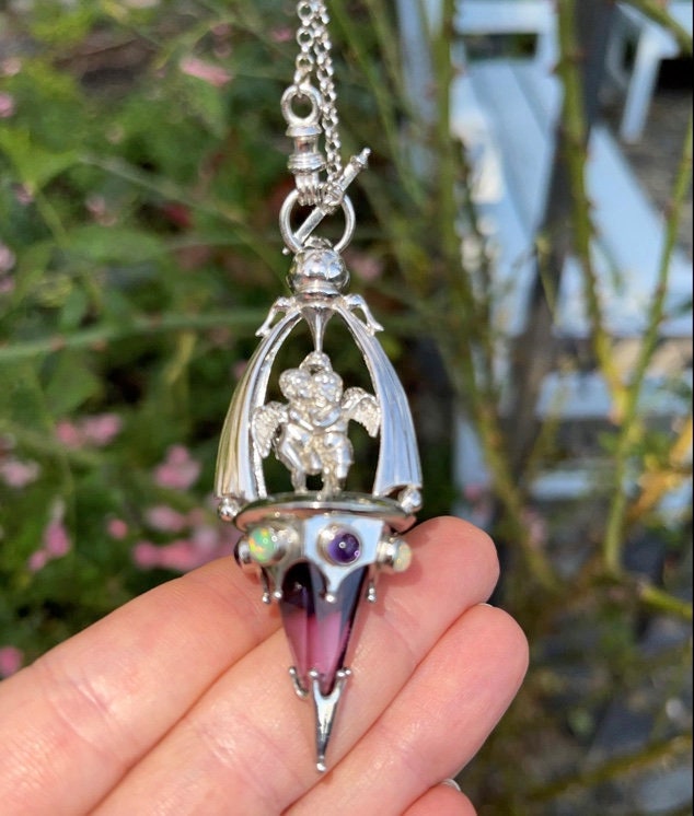 Magical Artifact From Witch's Personal Altar Amethyst, Opal 2 Angels Pendant Necklace for ...