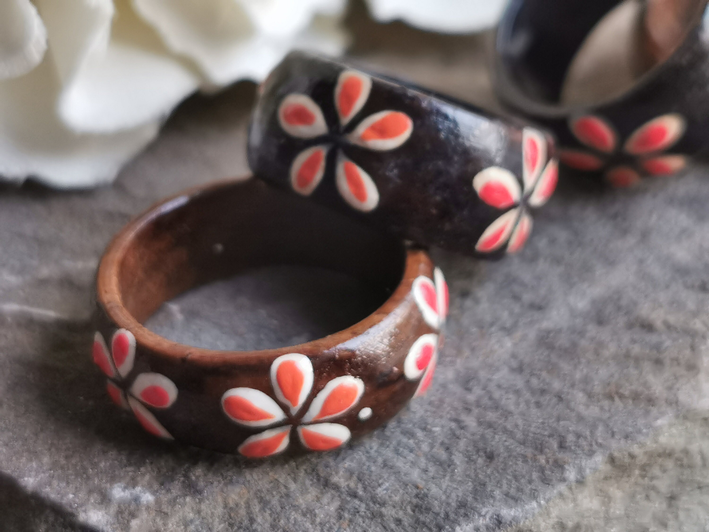 Wooden Hand Painted Ring 7mm thick Sizes I, I1/2, M1/2, N