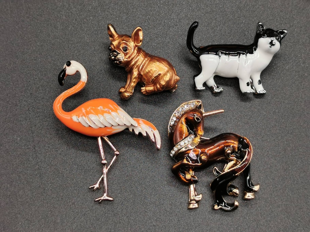 Enamel Animal Brooch Pin: Diamante Cat, Dog, Flamingo, Unicorn - Etsy