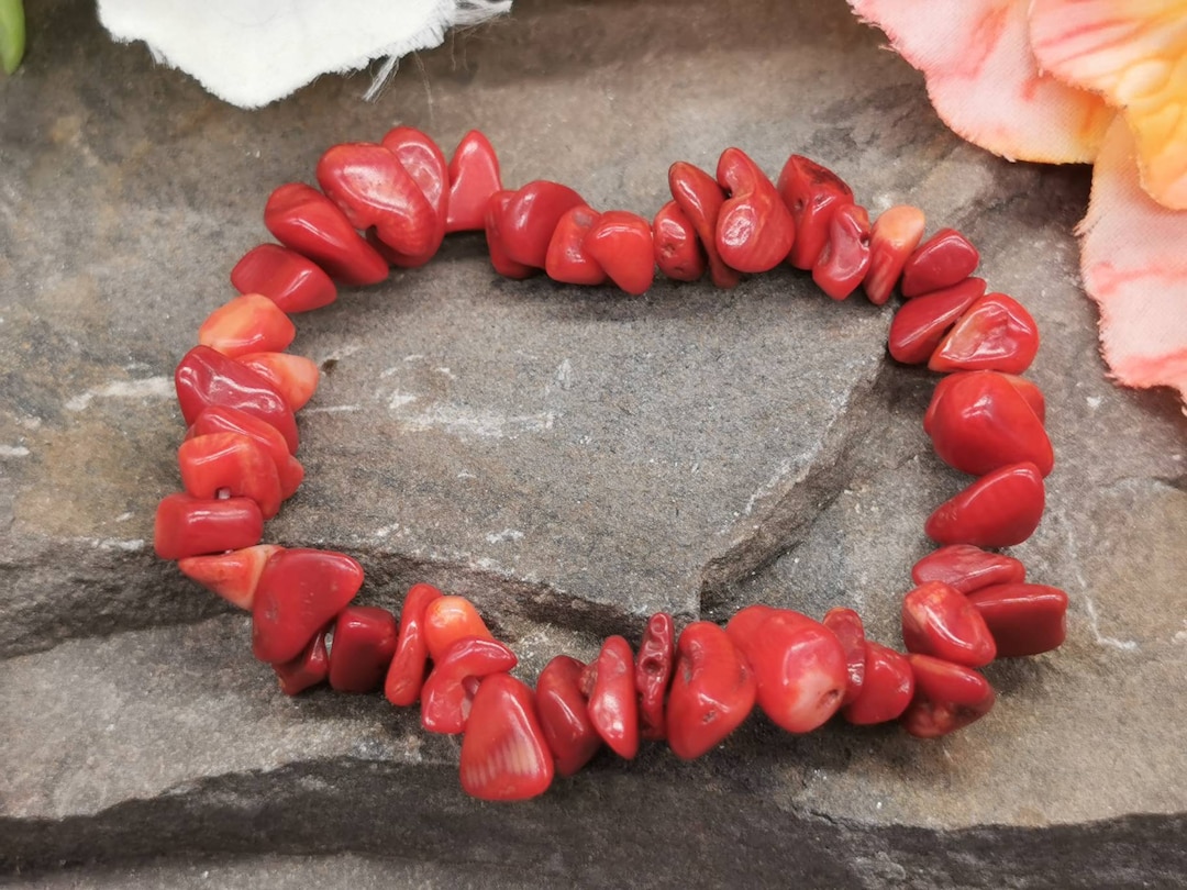 Genuine Red Coral Chip Semi-precious Gemstone Bracelet crystal ...