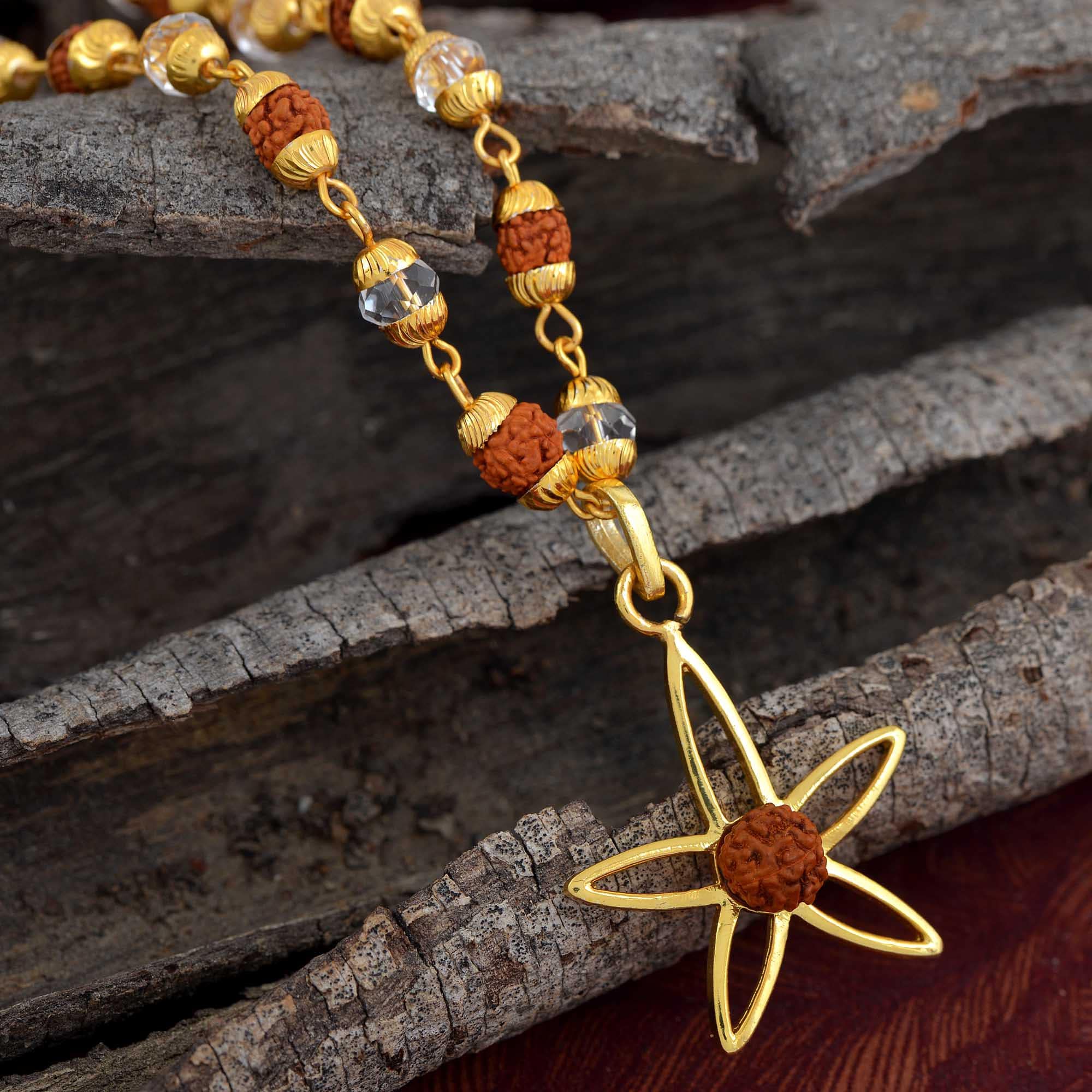 Rudraksha and Crystal Mala With Antique Star Shape Locket ,indian ...