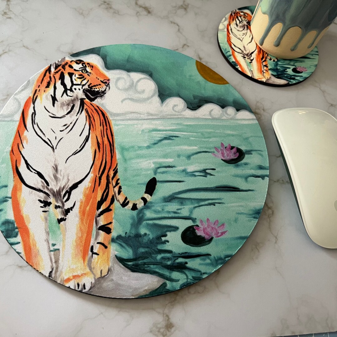 Sun Tiger Mouse Mat - 20cm Diameter Circular Art Mouse Mat - Etsy